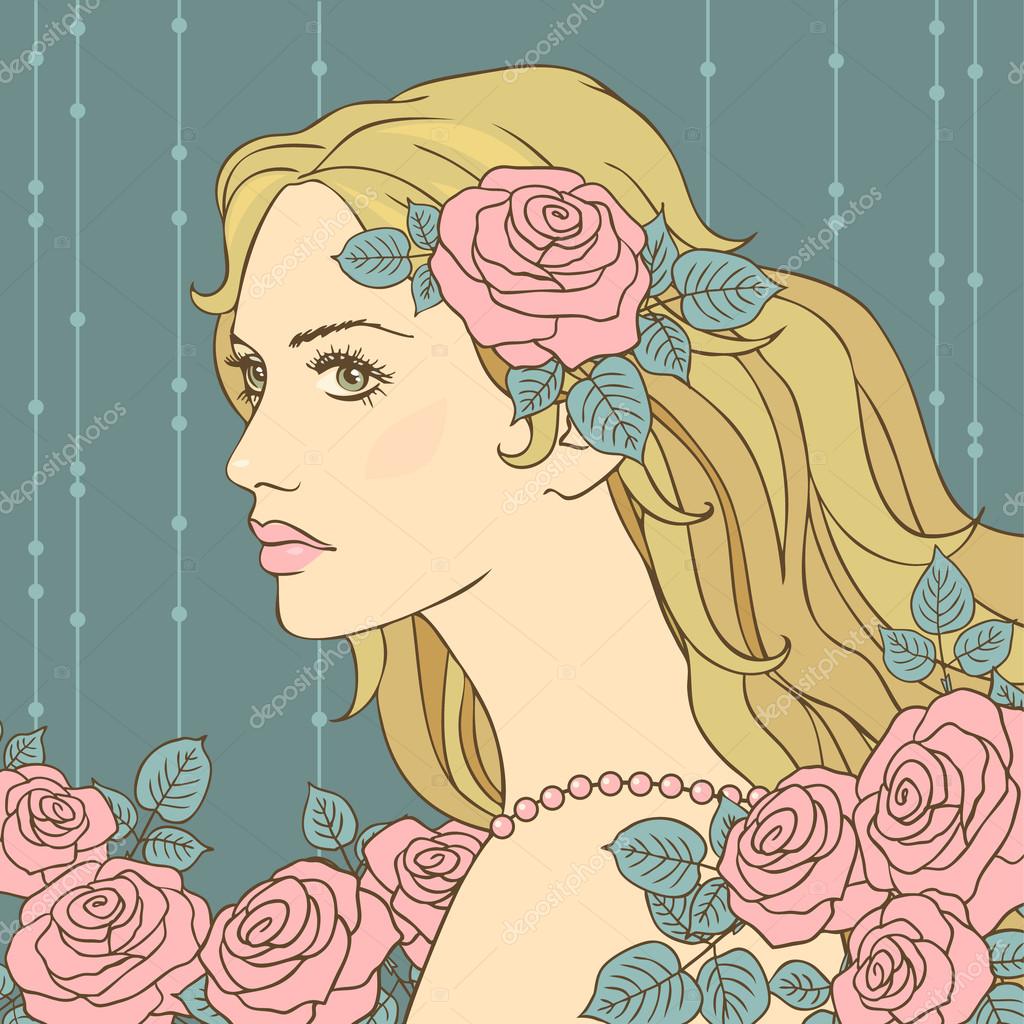 Beauty young lady in flowers Stock Vector Image by ©reinekke #51708863