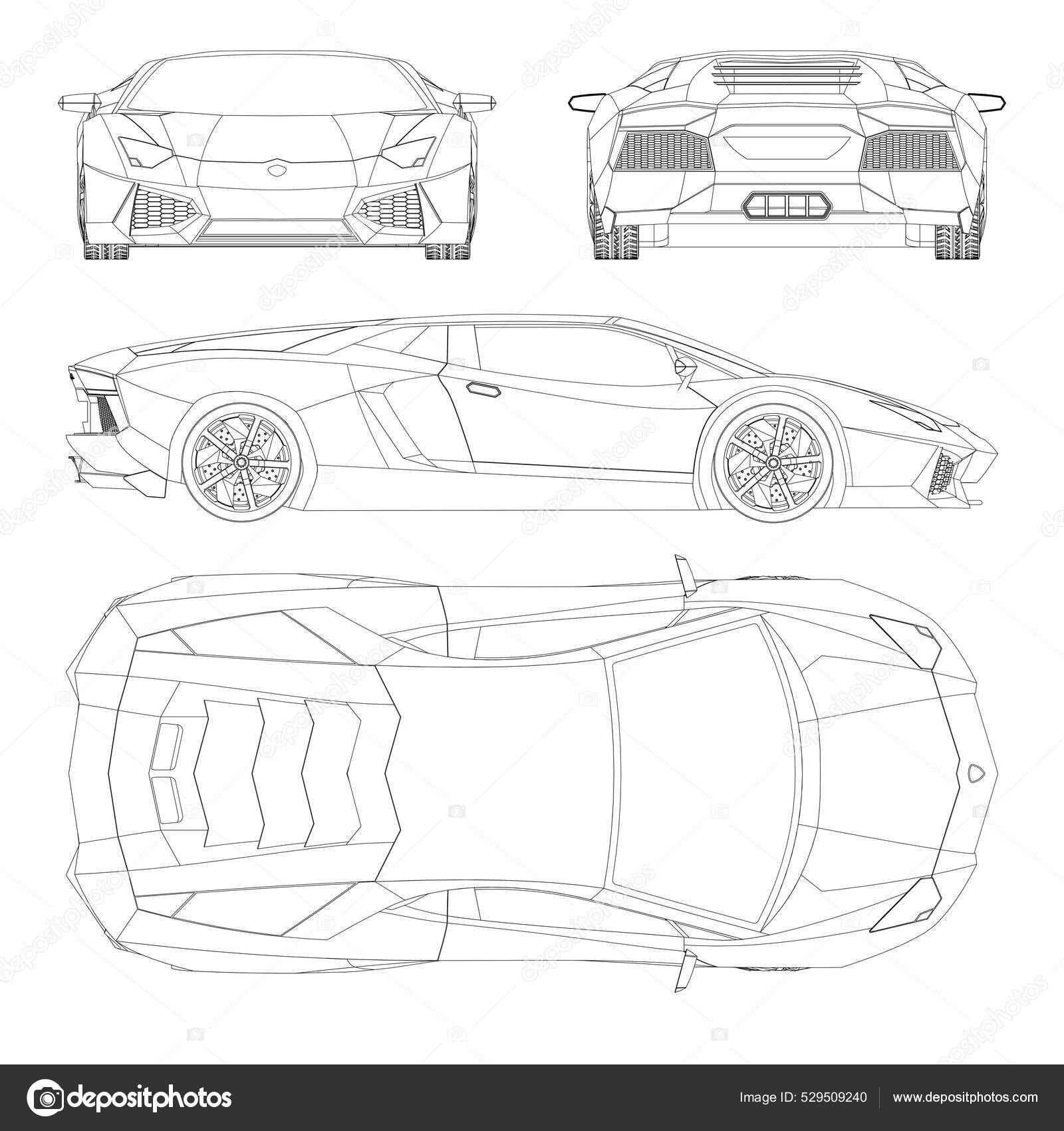 Supercar Vector Template Sport Car Blueprint Hypercar Wireframe ... Supercar Vector Template Sport Car Blueprint Hypercar Wireframe ...
