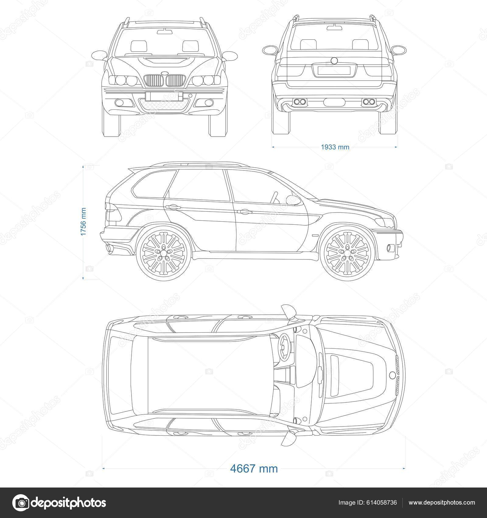 Road Car Vector Template Suv Blueprint 4X4 Car White Background Stock ...