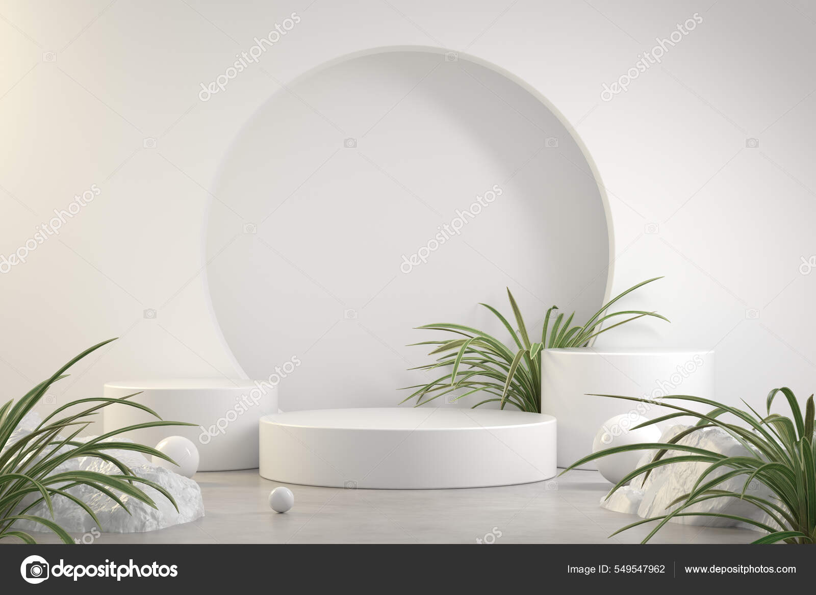 Rendering Mockup Empty White Display Stage Tropic Grass Illustration ...