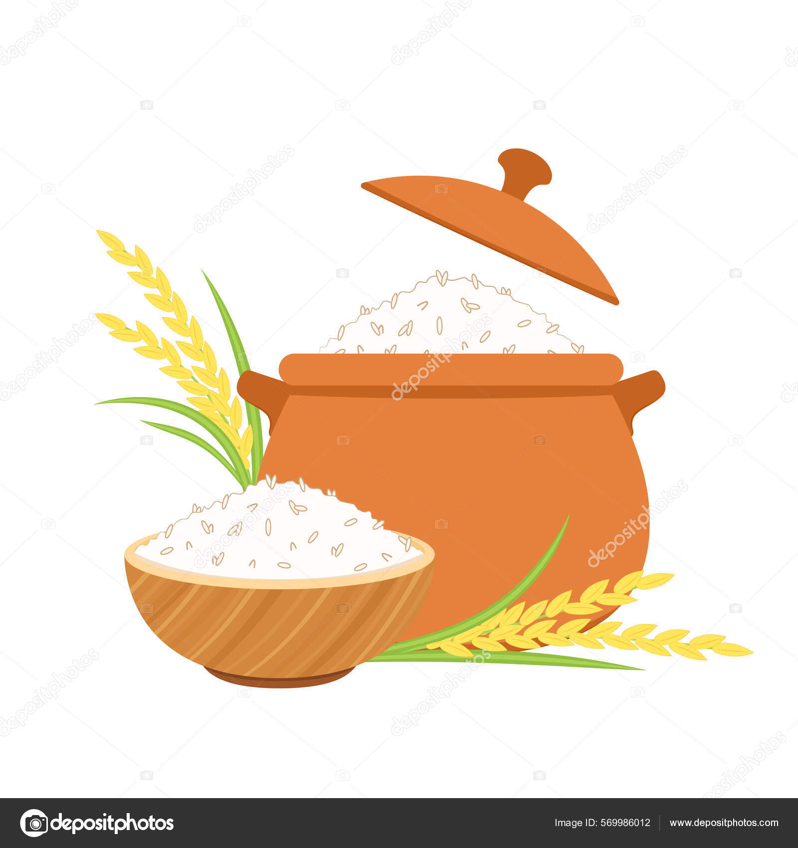 Cocinar Arroz Olla Barro Vector Tierra Arroz Caliente Bowl Vector de ...