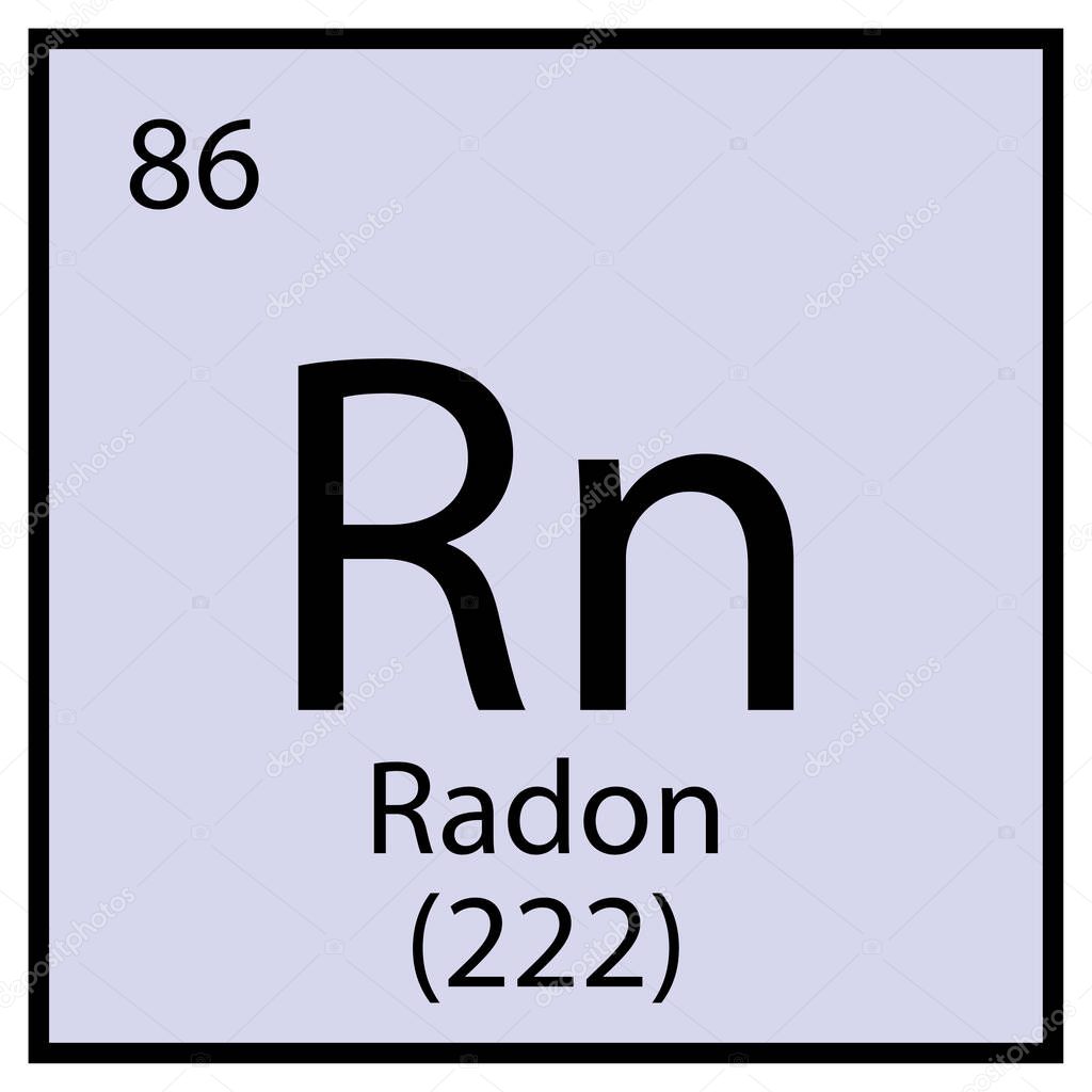 Radon chemical sign. Mendeleev table element. Square frame. Purple ...