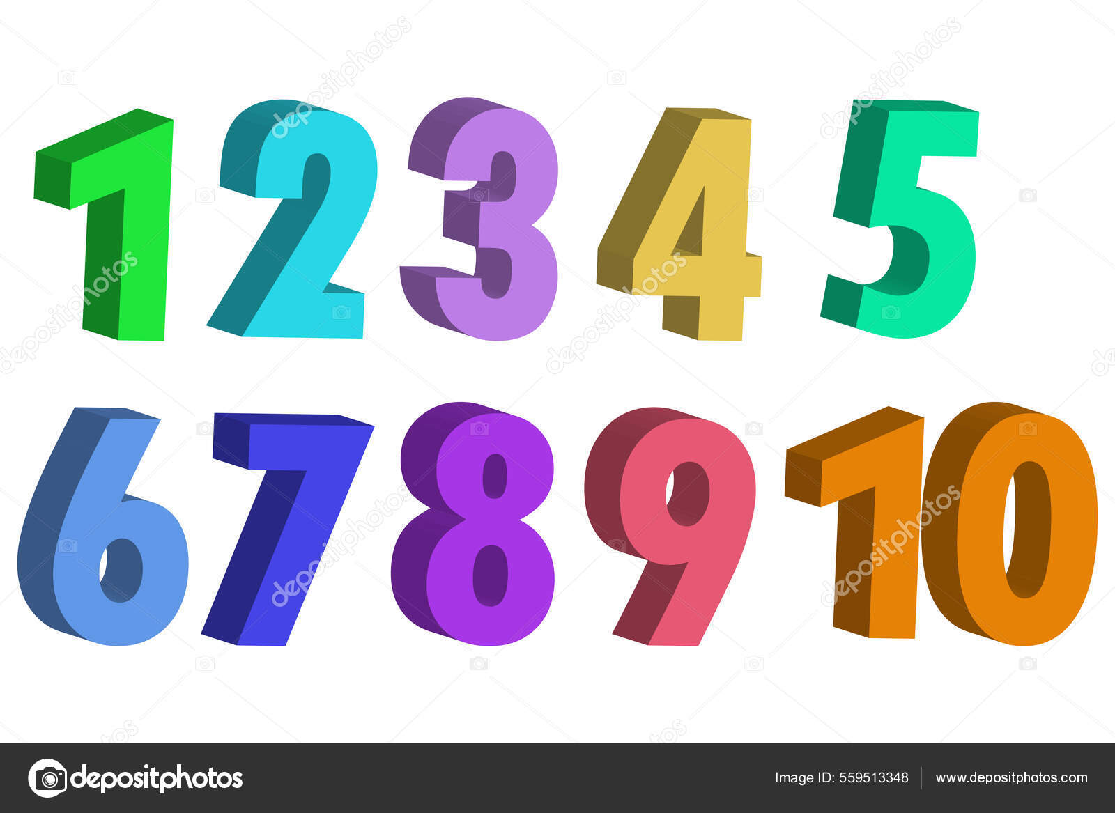 Conjunto de números de colores en estilo 3d. Elementos aislados ...