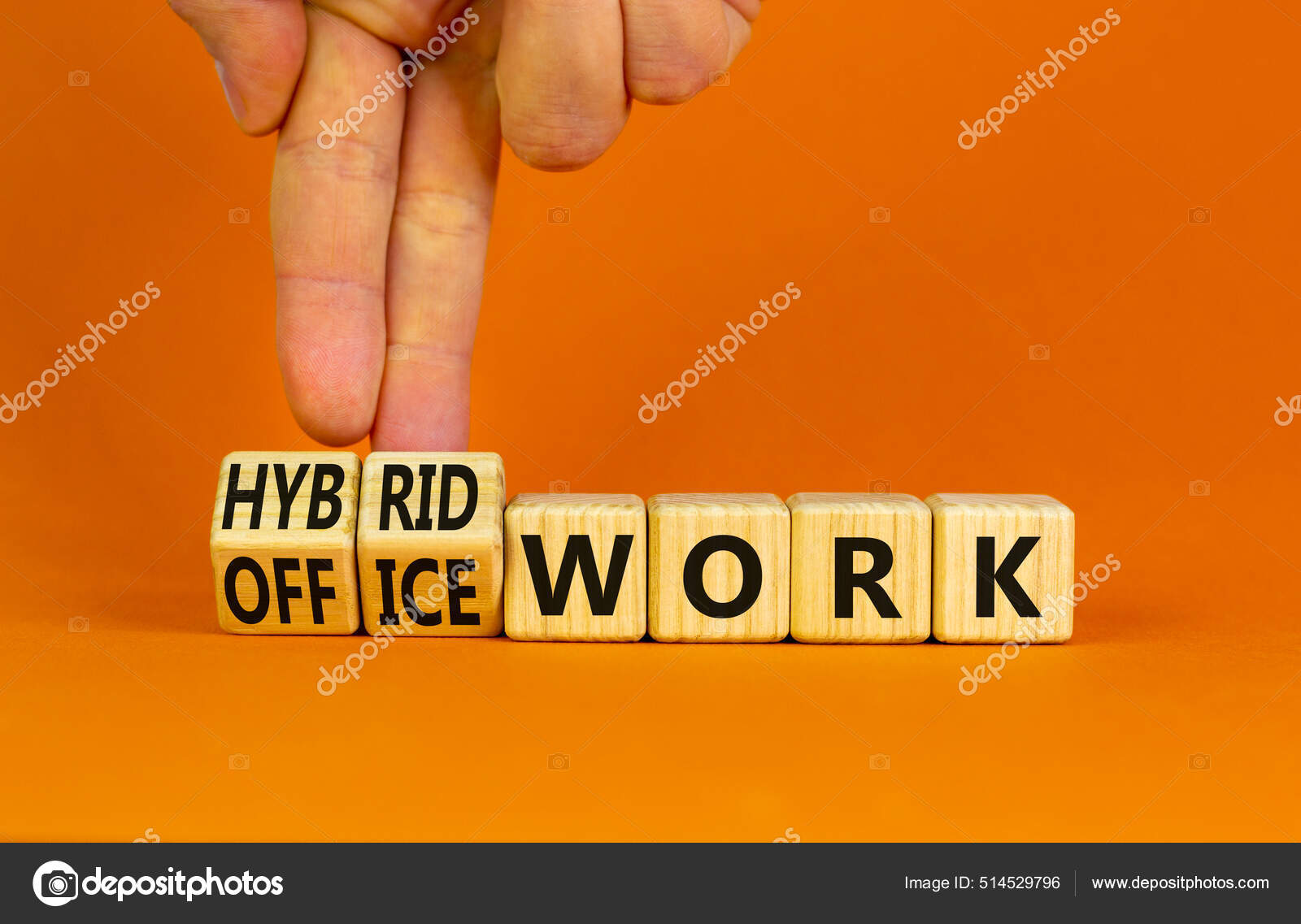 Hybrid Office Work Symbol Businessman Turns Cubes Changes Words 'Office ...