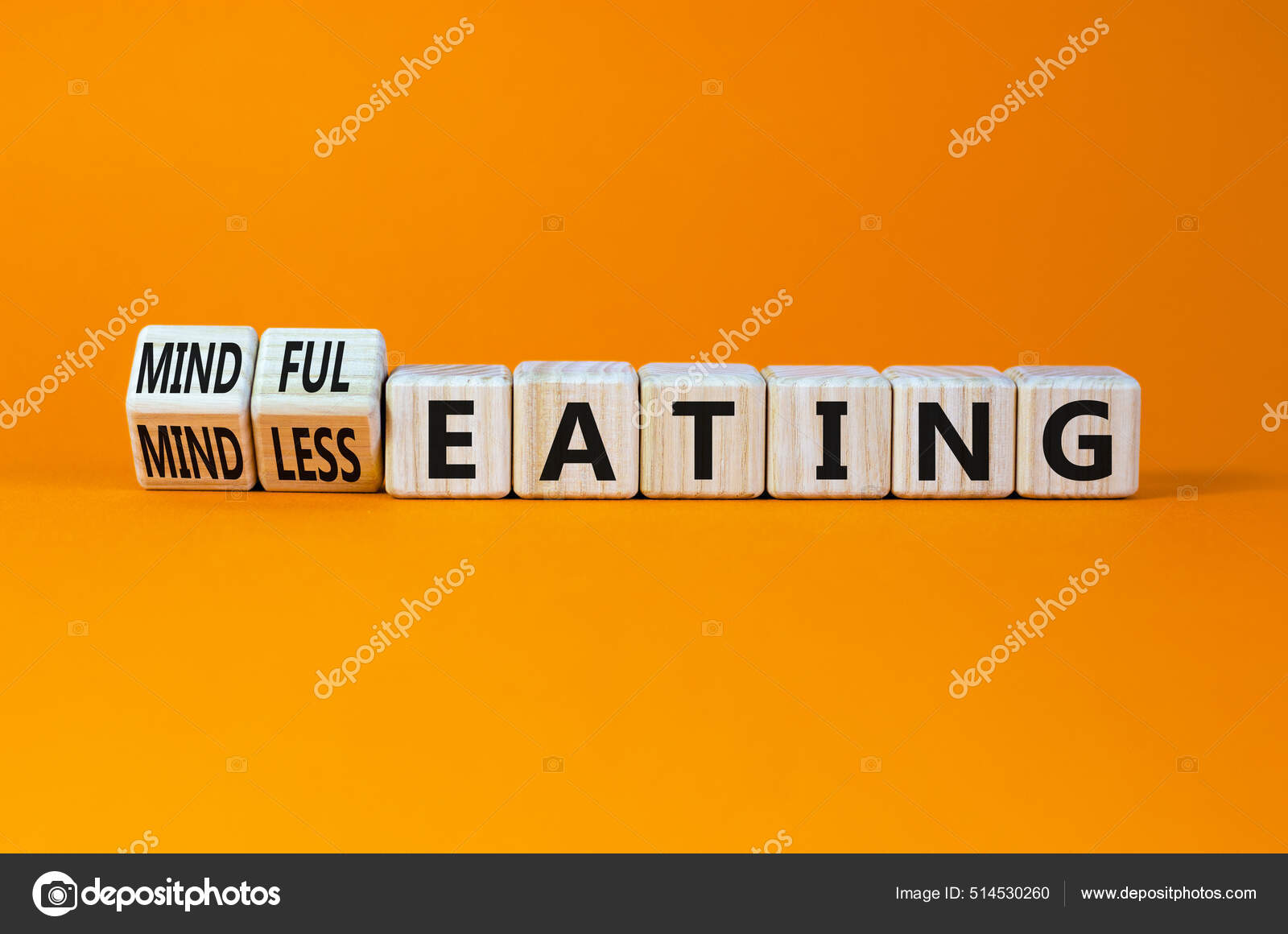 Mindful Mindless Eating Symbol Turned Wooden Cubes Changed Words ...