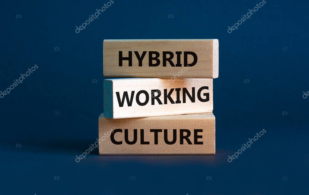 Símbolo híbrido de cultura de trabajo. Concepto "cultura de trabajo híbrida". Hermoso fondo gris ...