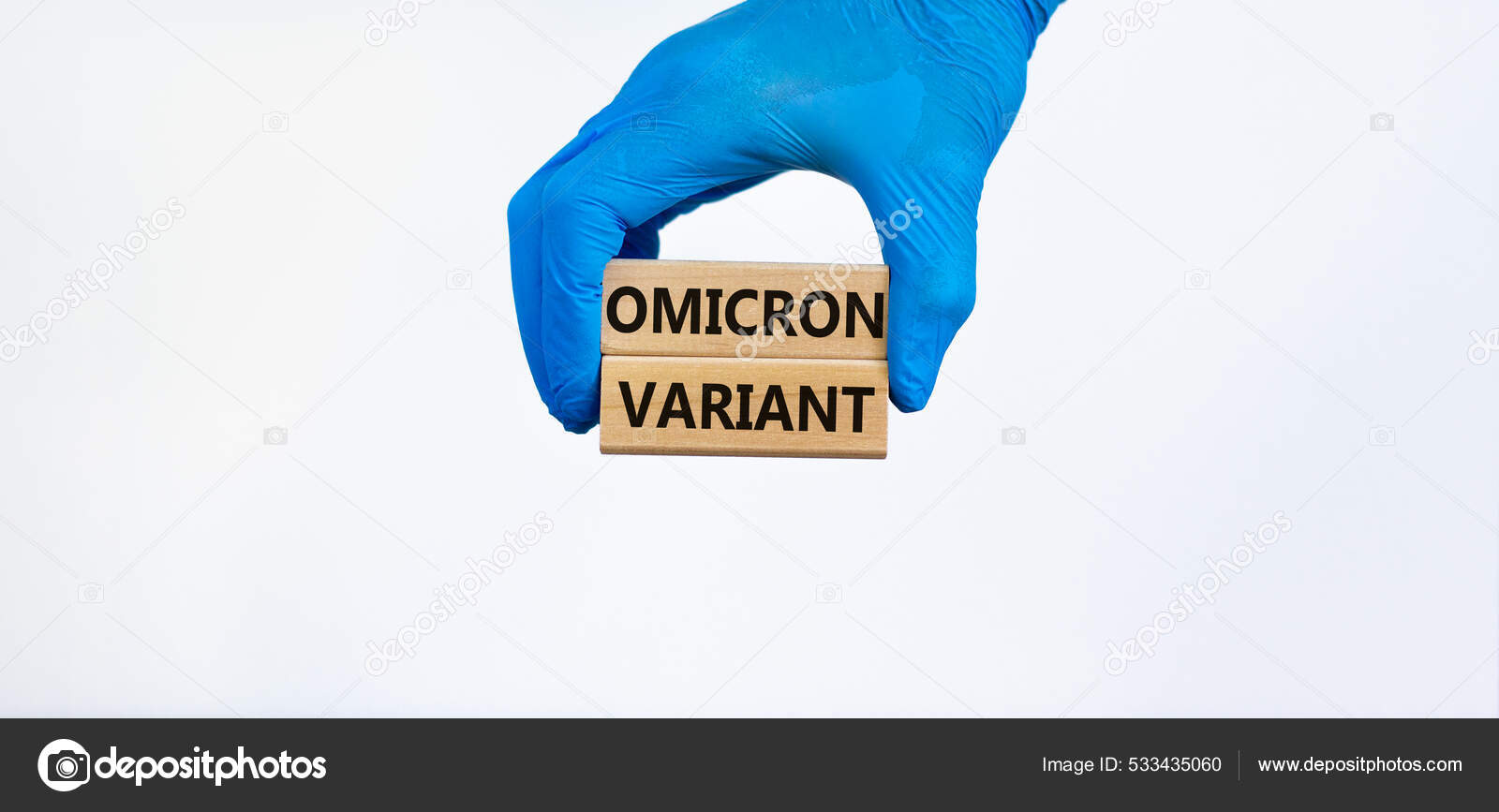 Covid New Omicron Strain Symbol Hand Blue Glove Wooden Blocks Stock ...