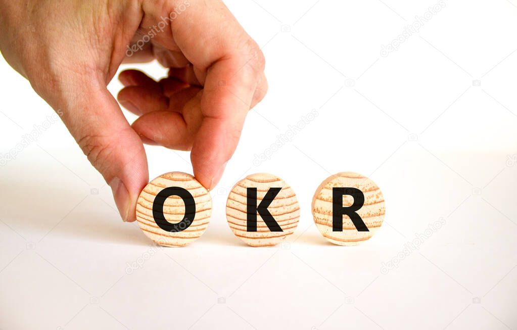 OKR, objetivos y símbolo de resultados clave. Palabras conceptuales ...