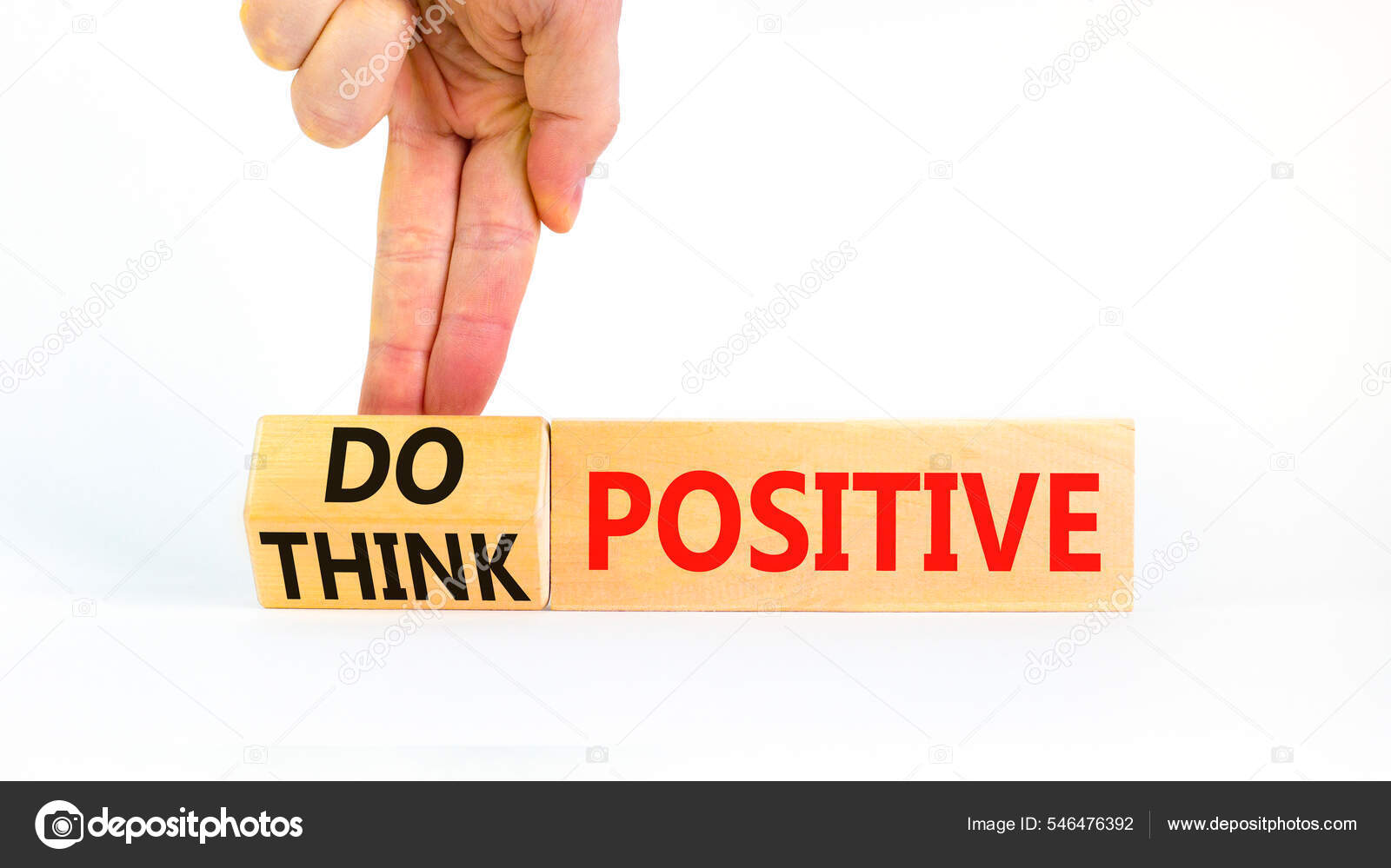 Think Positive Symbol Businessman Turns Wooden Cubes Changes Words ...