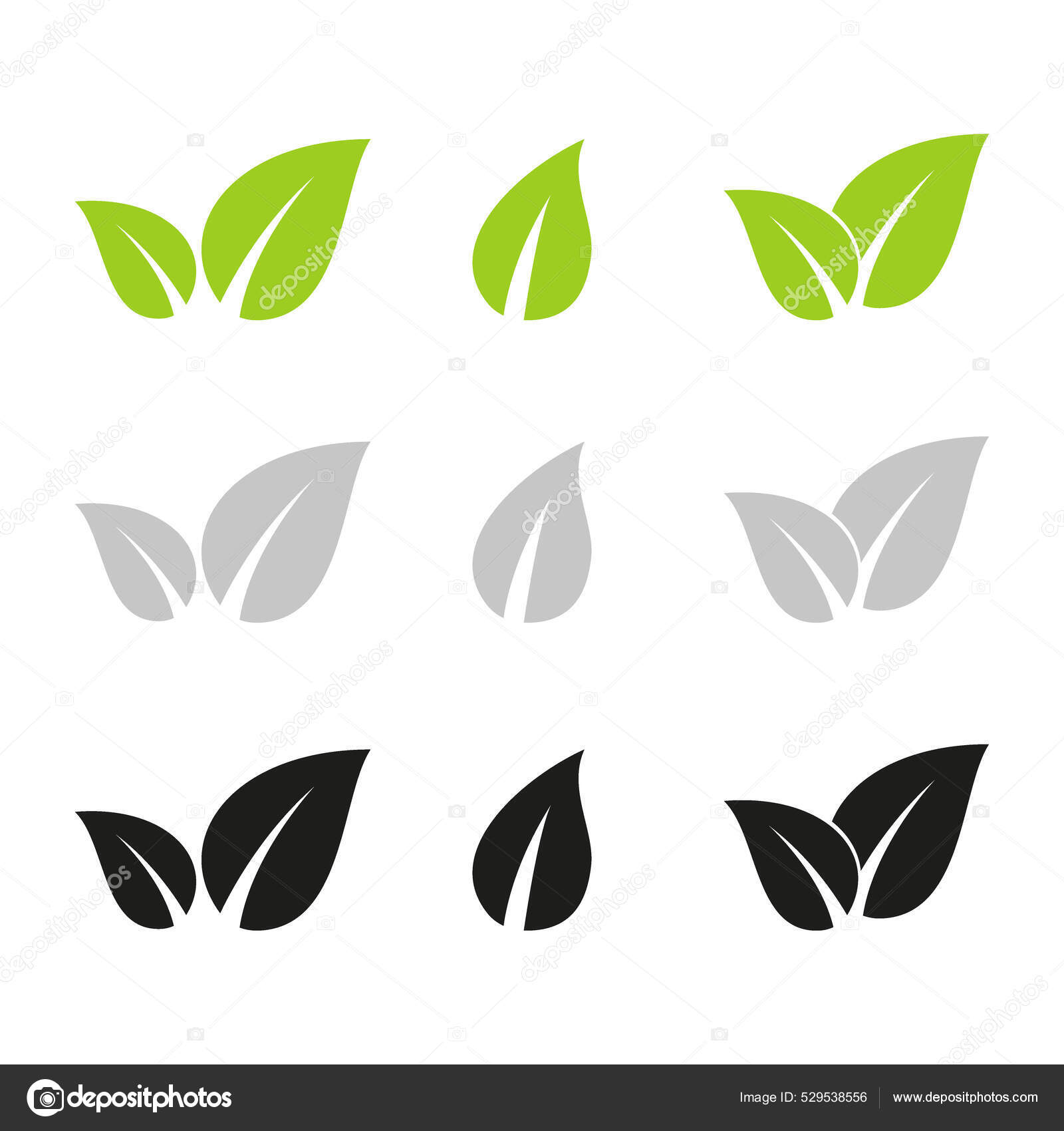 Set Green Leaves Design Elements Image Vector Illustration Stock Vector ...