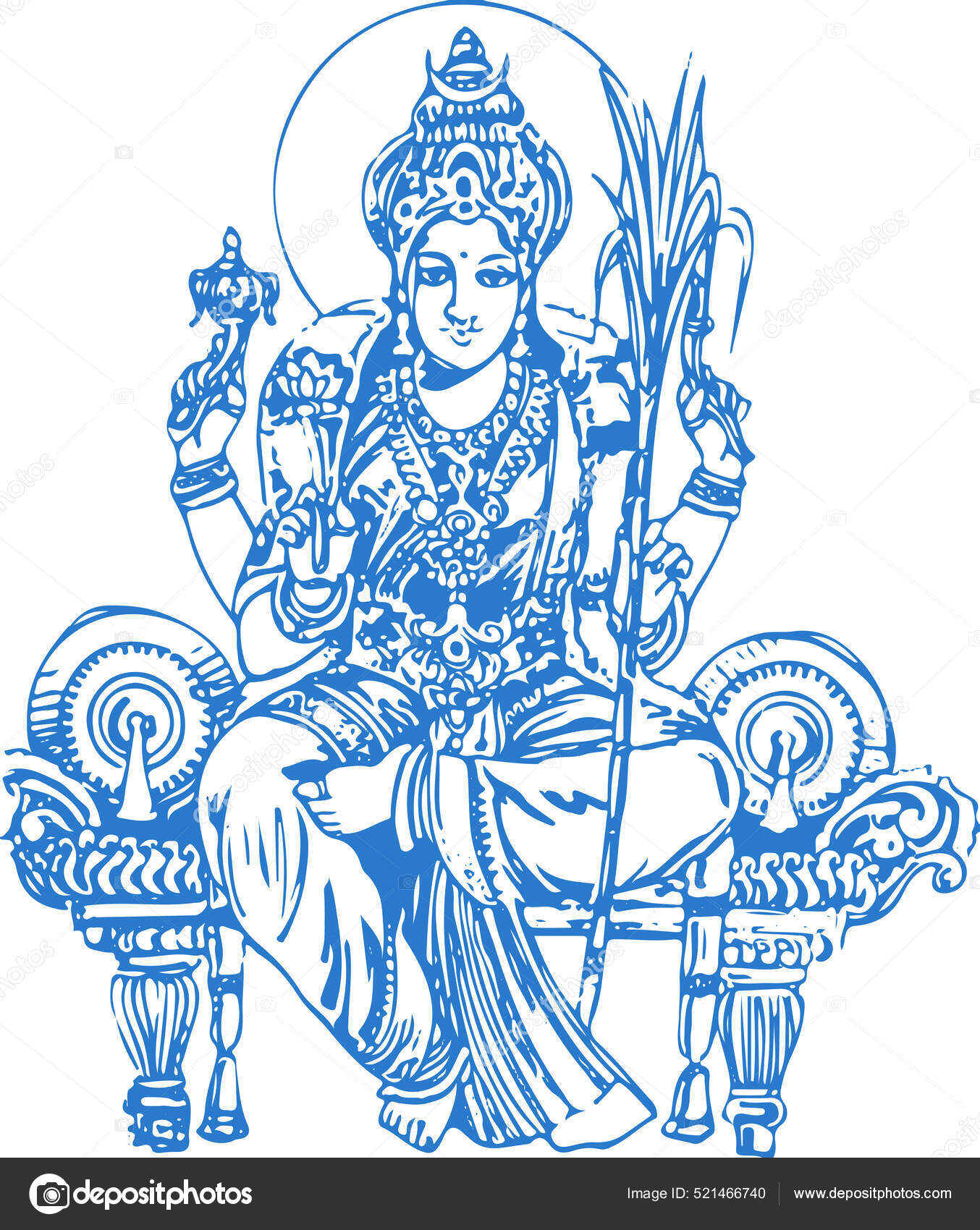 Drawing Sketch Hindu Goddess Kamakshi Amma Outline Editable ...