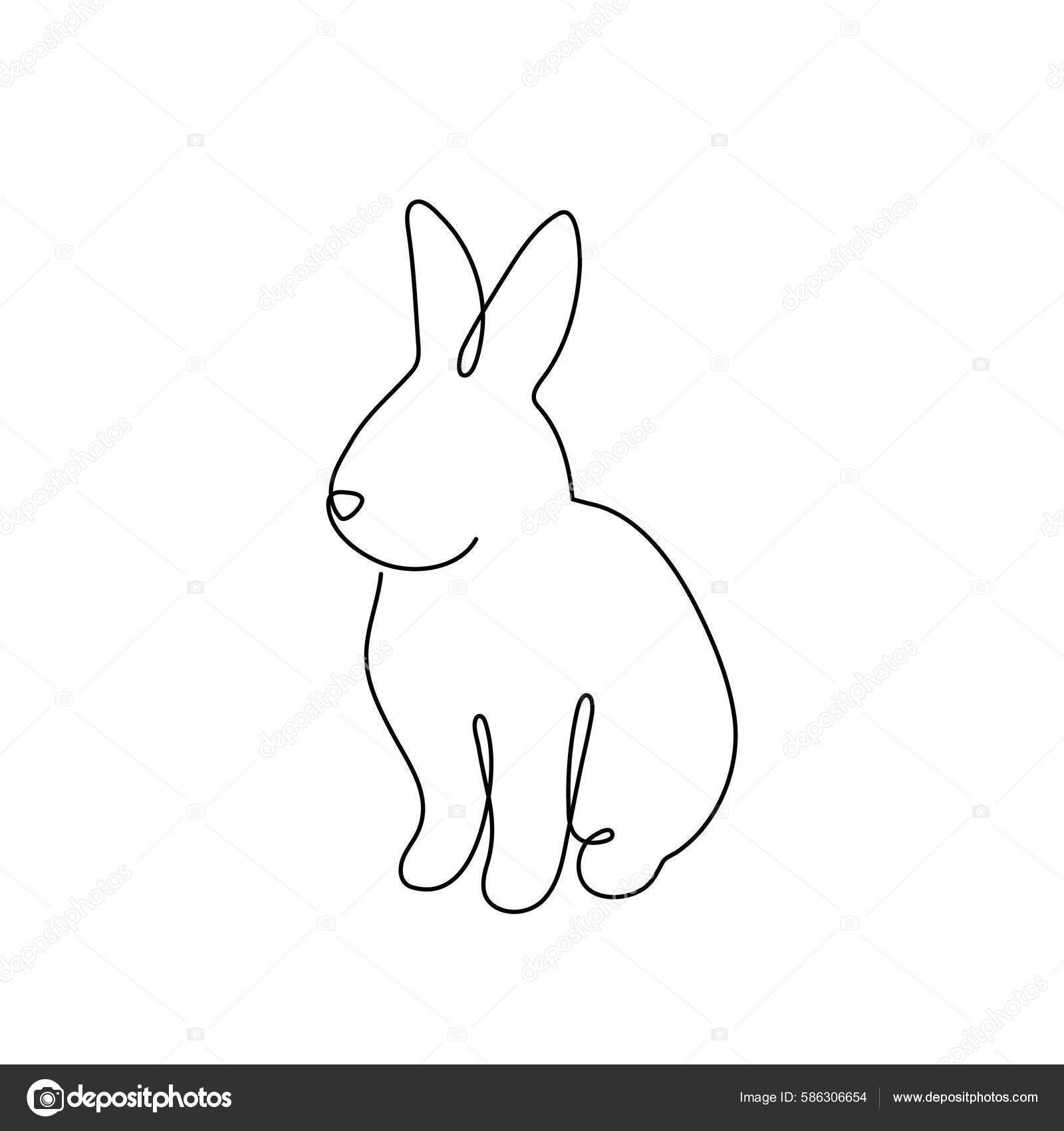 Rabbit One Line Art Hand Drawn Bunny Continuous Contour Animal Stock ...