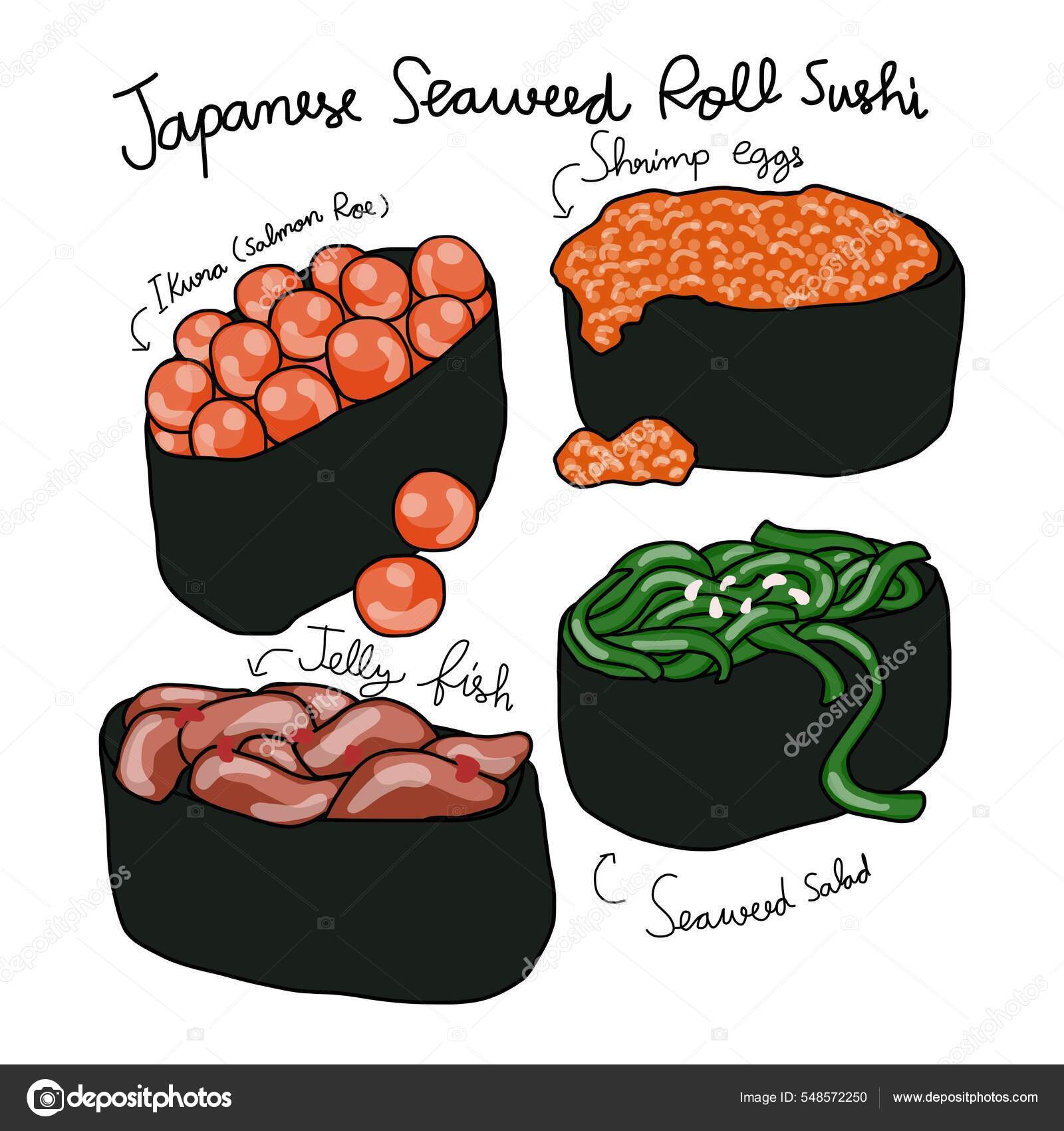 Japanese Sushi Line Art Drawing Illustration Stock Vector Image by ...