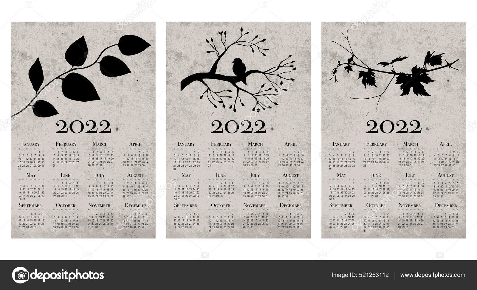 Collection Printable Botanical Calendars 2022 Rustic Vintage Style ...