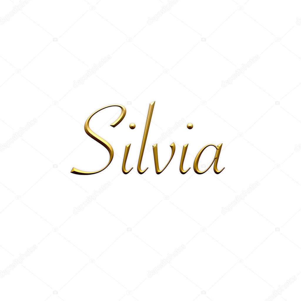 Silvia - Nombre femenino. Icono de oro 3D sobre fondo blanco. Fuente ...