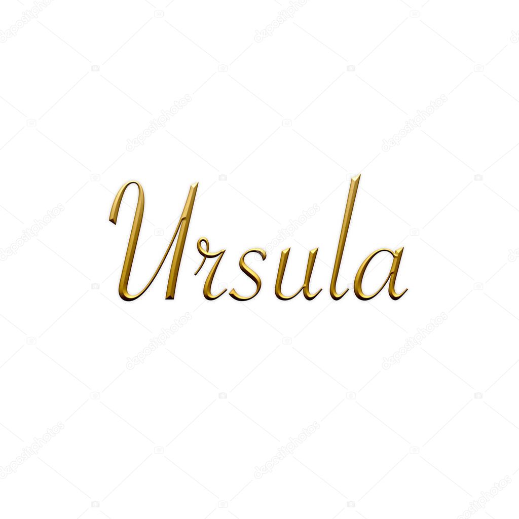 Ursula - Nombre femenino. Icono de oro 3D sobre fondo blanco. Fuente ...