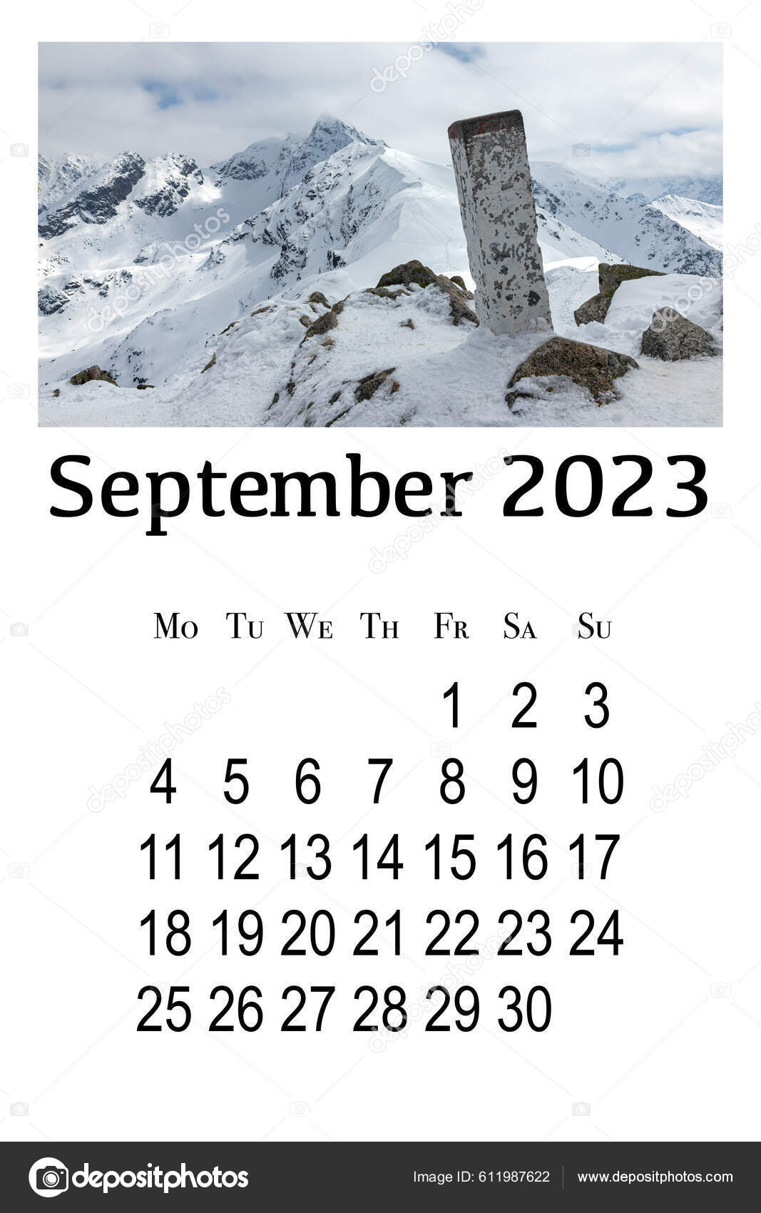 Calendar Card September 2023 Printable Vertical Wall Calendar Week ...