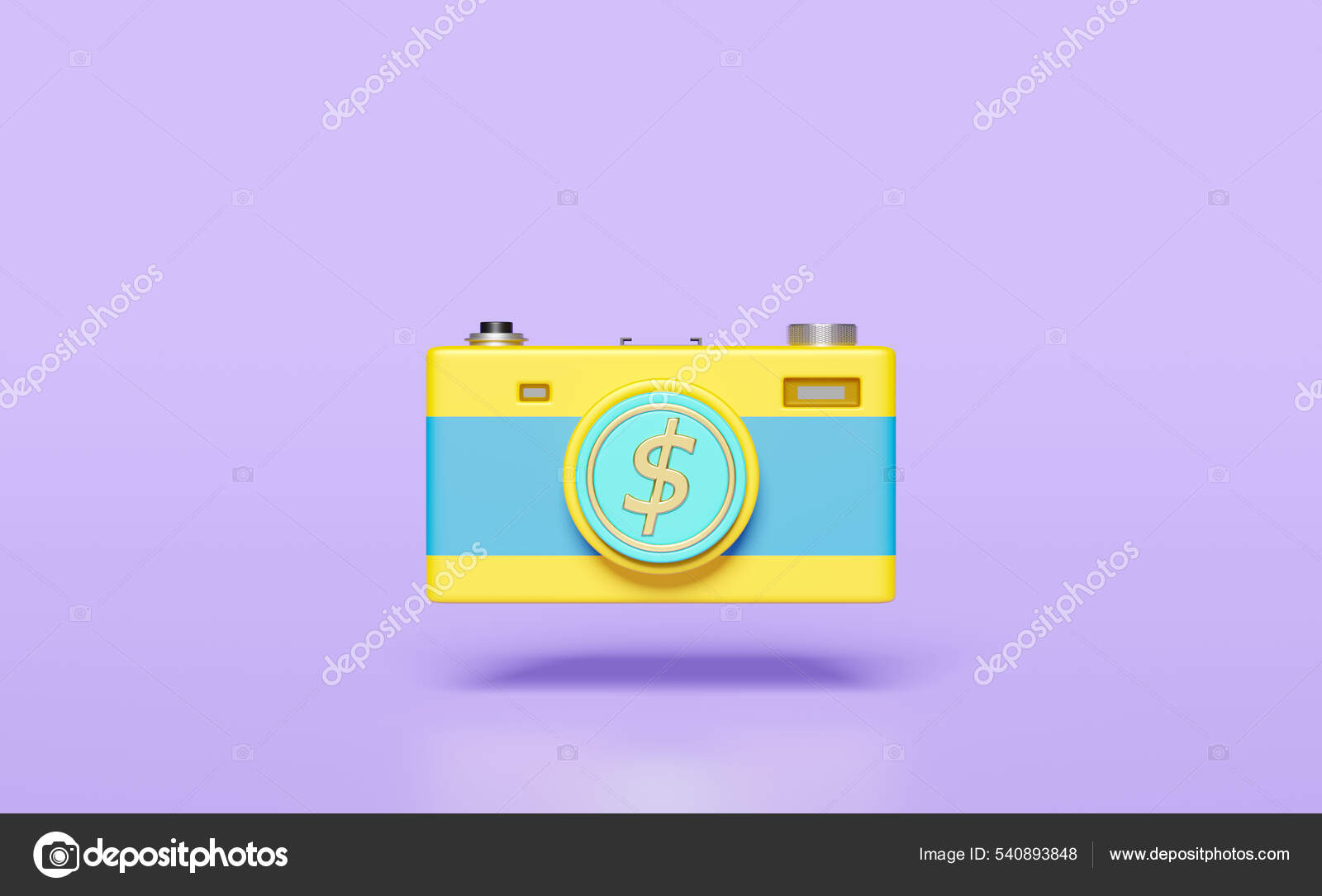 Yellow Blue Camera Dollar Coin Money Isolated Purple Background ...