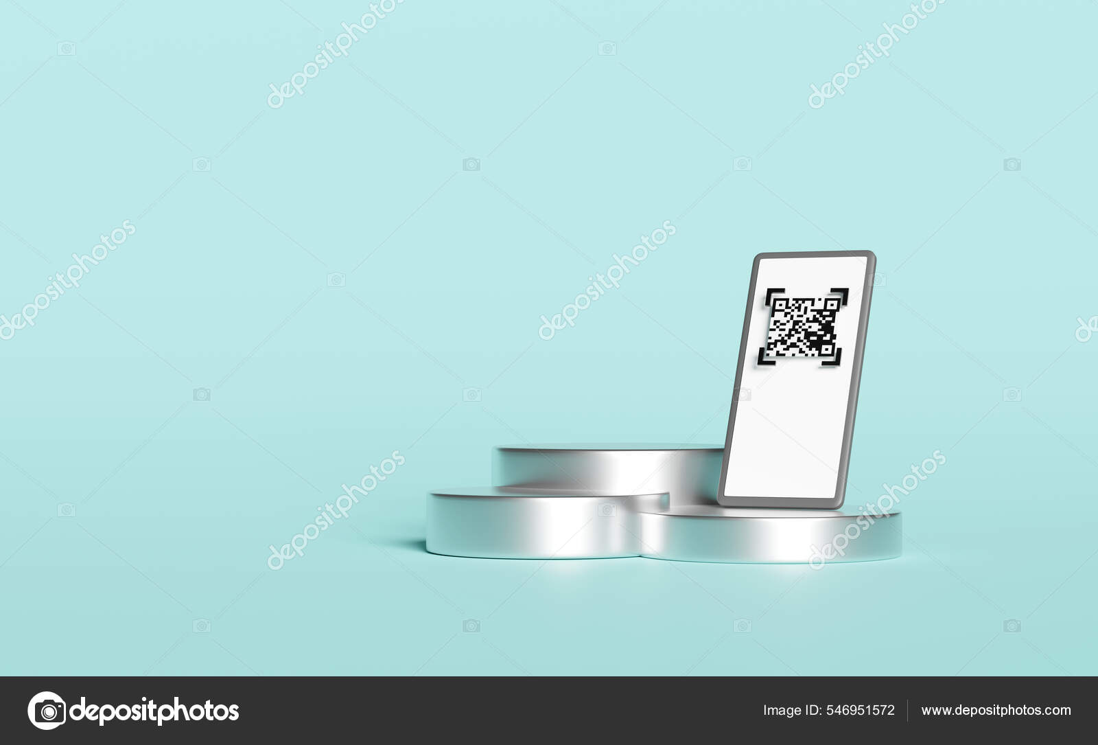 Silver Mobile Phone Smartphone Stage Podium Empty Barcode Code Scanning ...