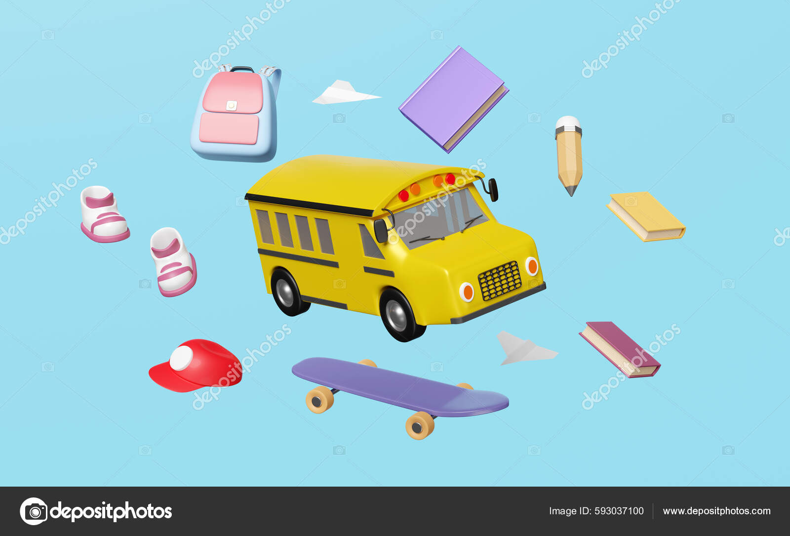 Vehicle Transport Student Float Isolated Blue Background Yellow School ...