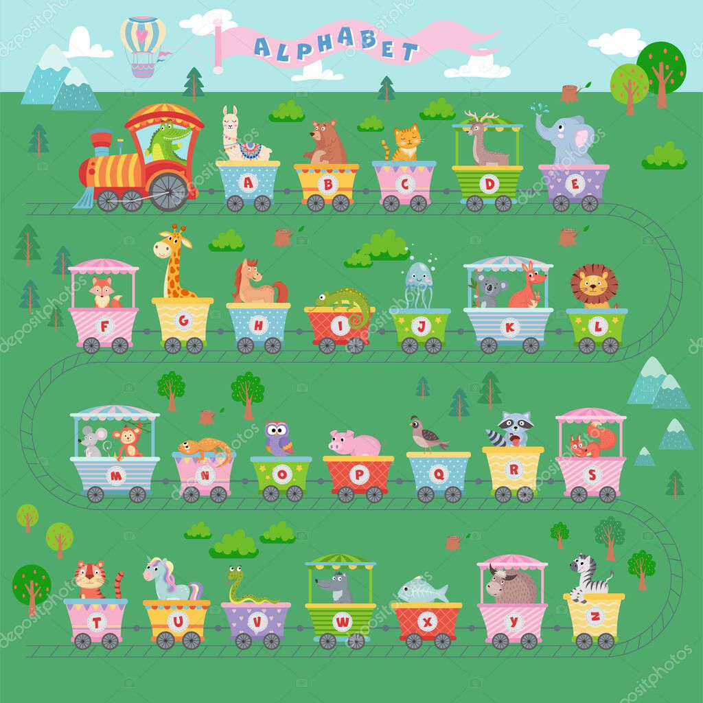 Tren del alfabeto con animales. Dibujos animados ilustración animal en ...
