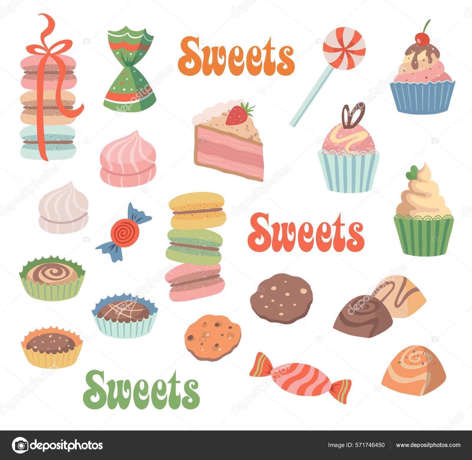 A set of sweets. Sweet pastries, cake, sweets, desserts. A collection of delicious, high-calorie ...