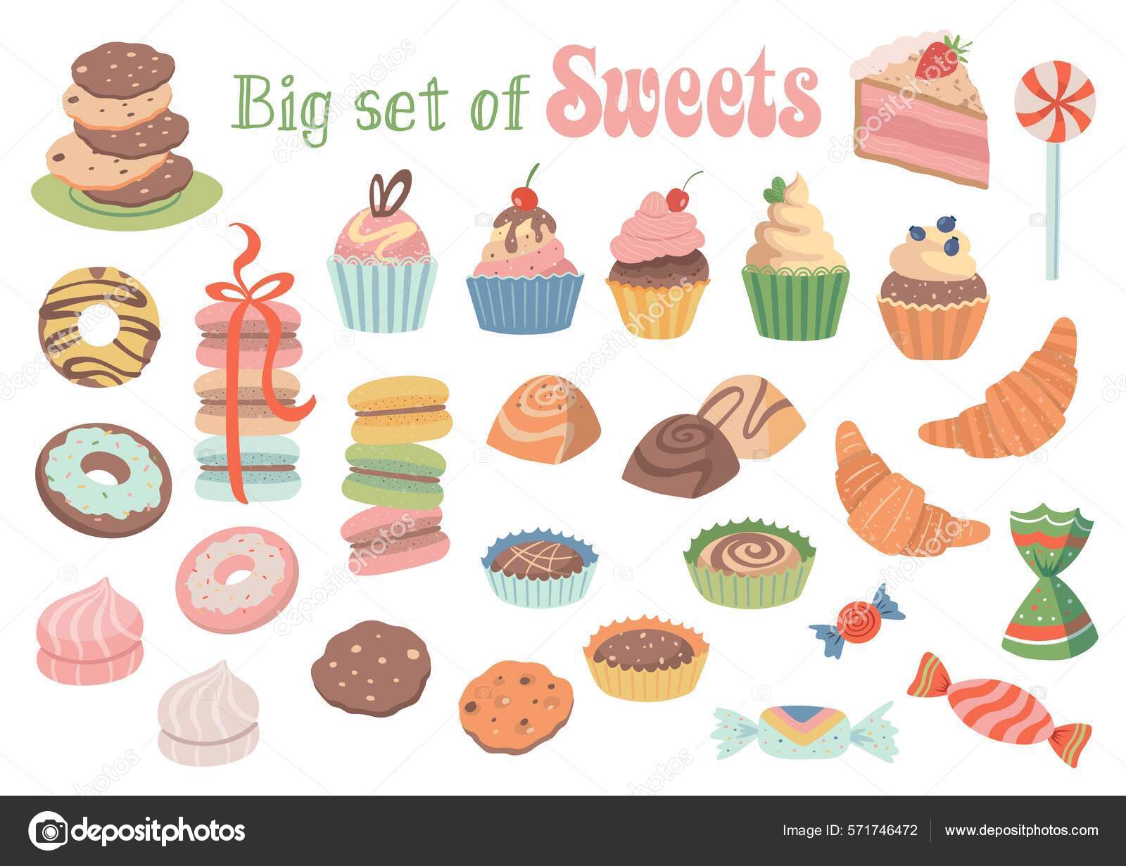 A big set of sweets. Sweet pastries, cake, sweets, desserts. A collection of delicious, high ...