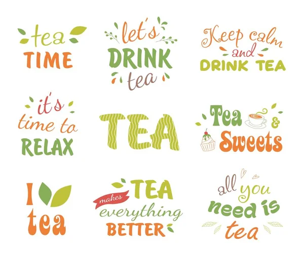 Quotes Tea Typography Set Calligraphy Hand Written Phrases Tea Tea ...