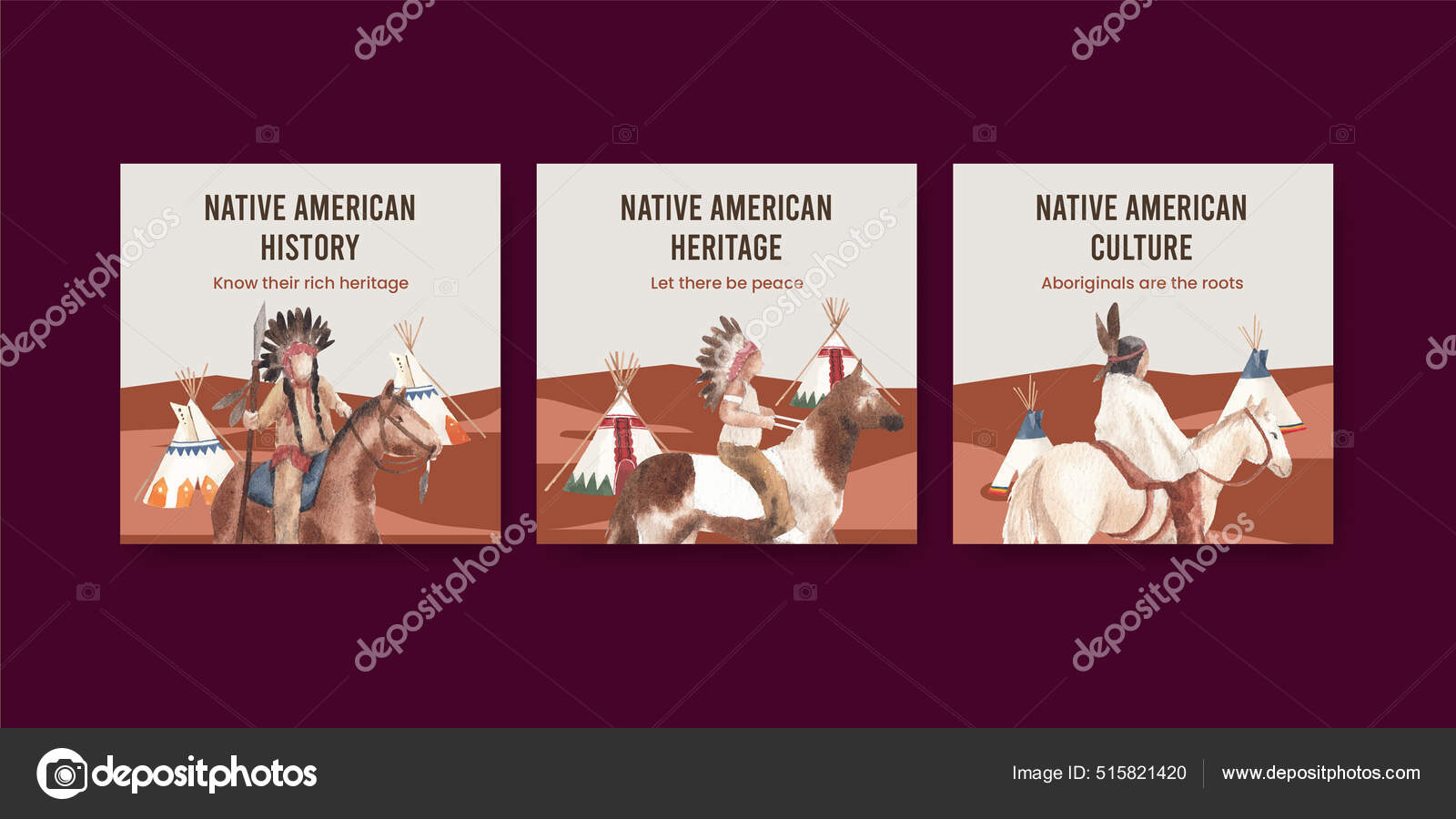 Plantilla Banner Con Concepto Nativo Americano Estilo Acuarela Vector ...