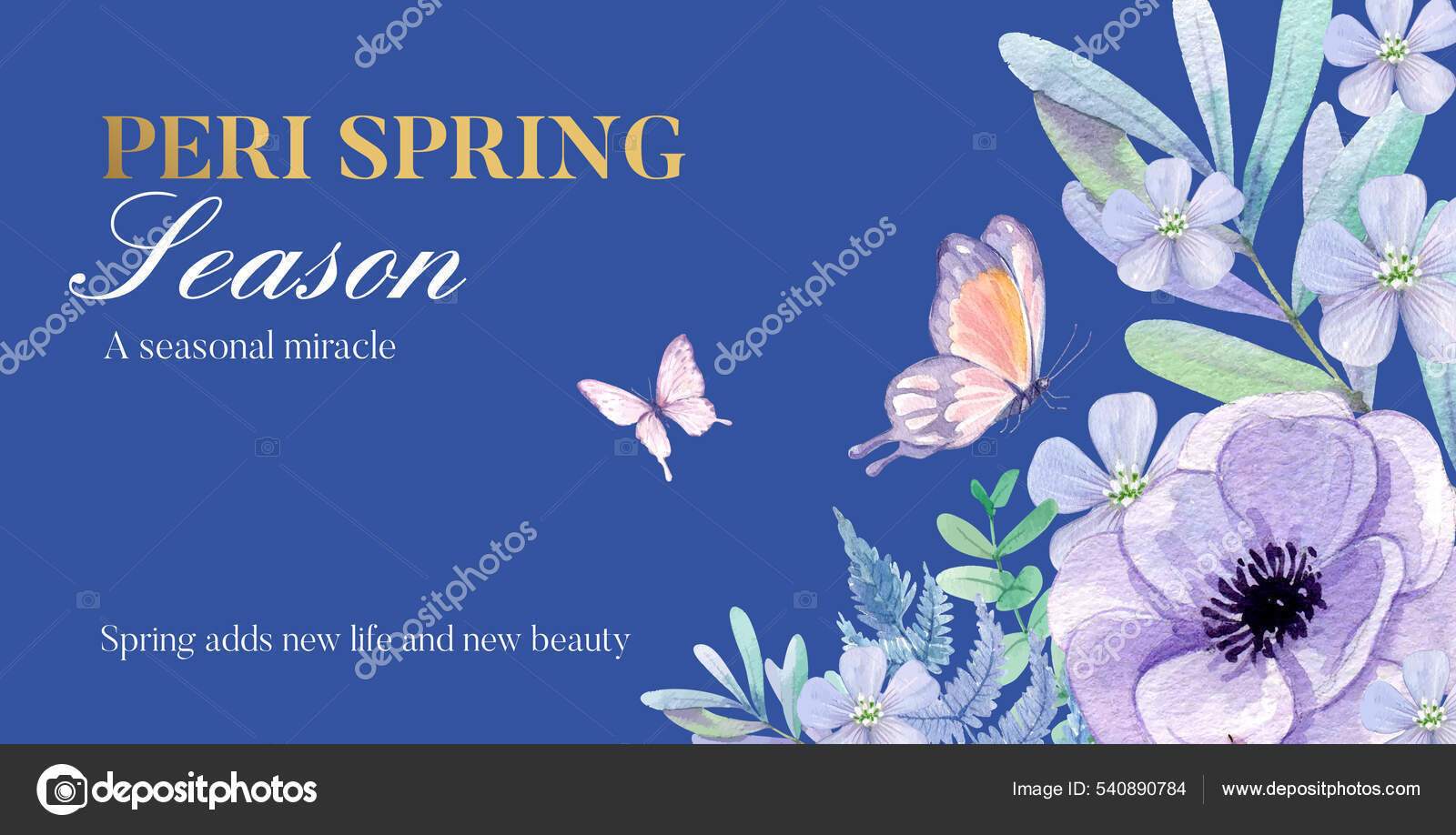 Billboard Template Peri Spring Flower Concept Watercolor Styl Stock ...