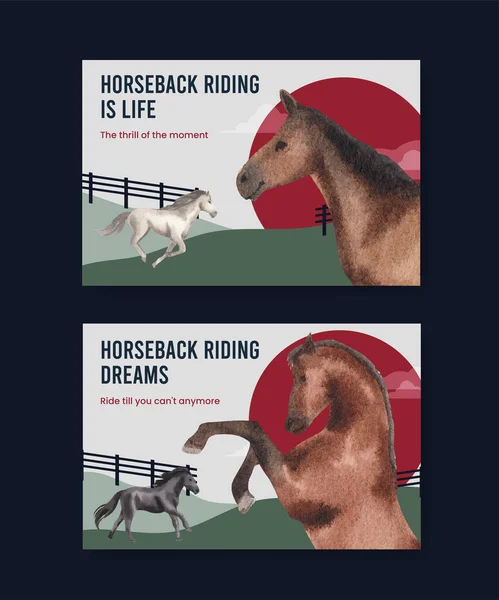 Billboard Template Horseback Riding Concept Watercolor Styl Stock ...