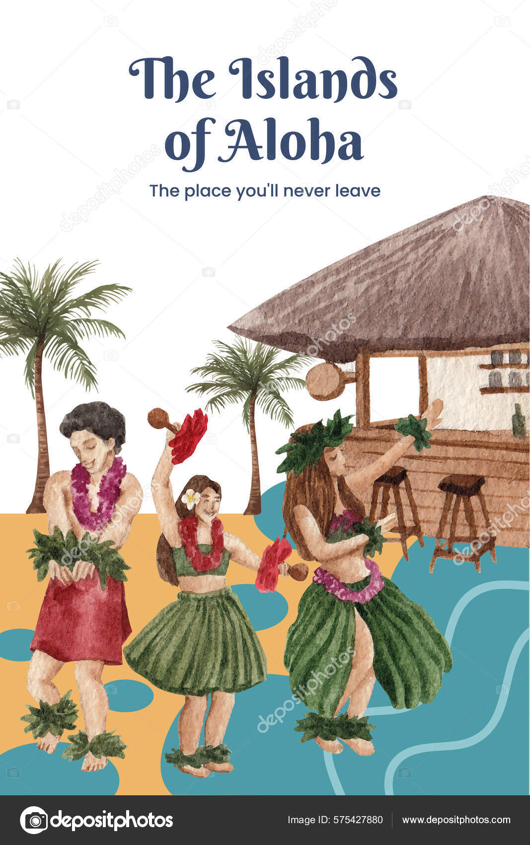 Pinterest Template Aloha Hawaii Concept Watercolor Styl Stock Vector ...