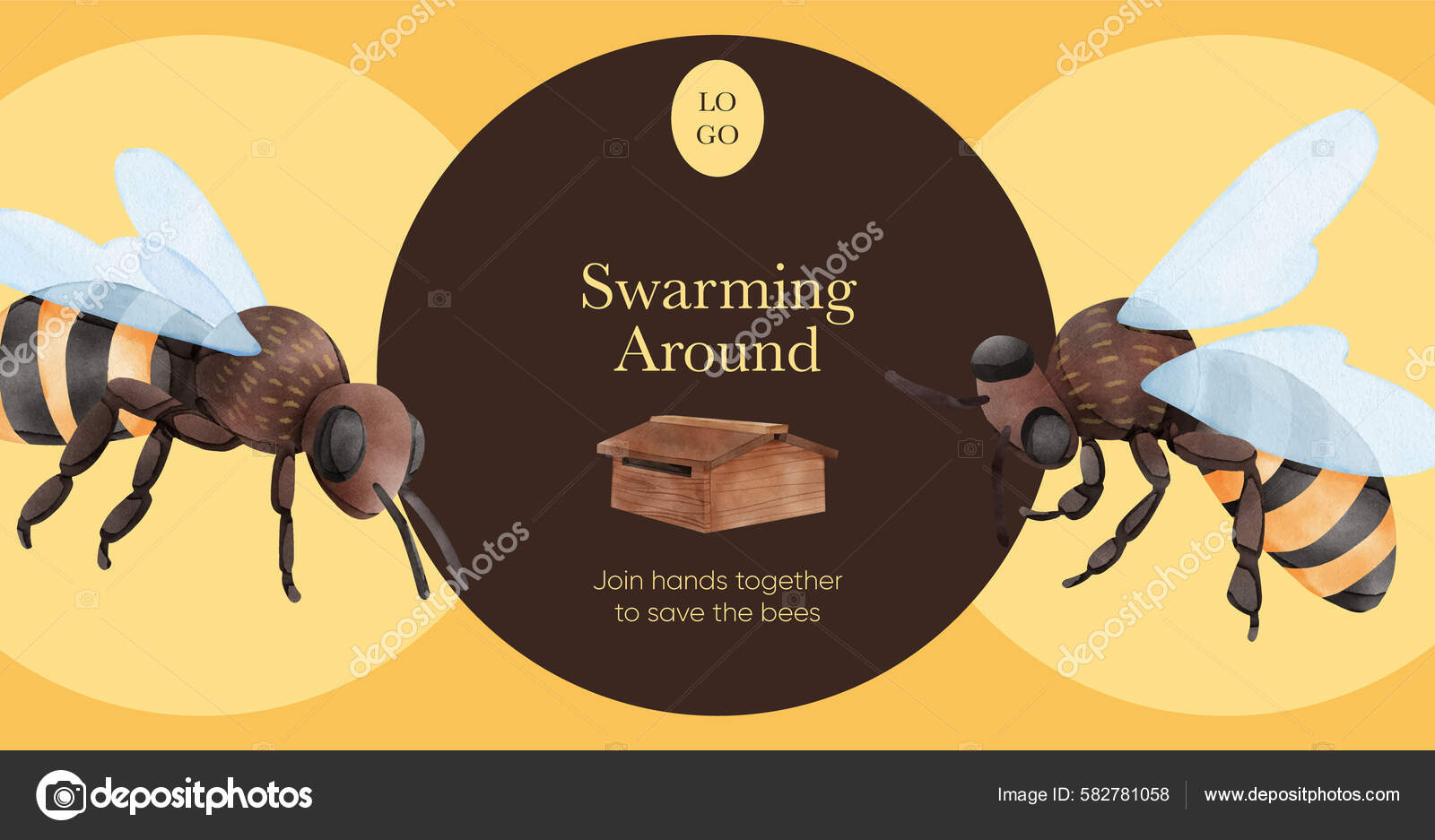 Facebook Ads Template Honey Bee Concept Watercolor Styl Stock Vector by ...