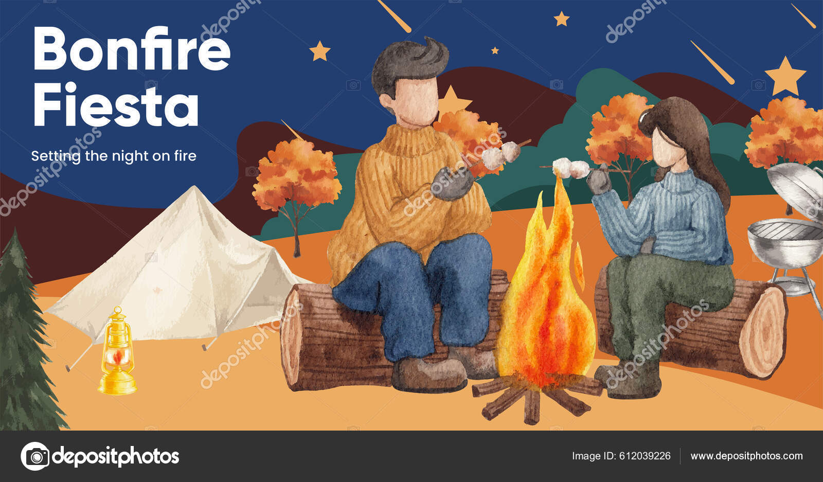 Templat Iklan Facebook Dengan Konsep Pesta Api Unggun Styl Cat Vektor ...