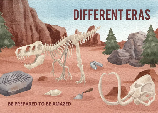 Instagram Post Template Fossil Archeologist Concept Watercolor Styl ...