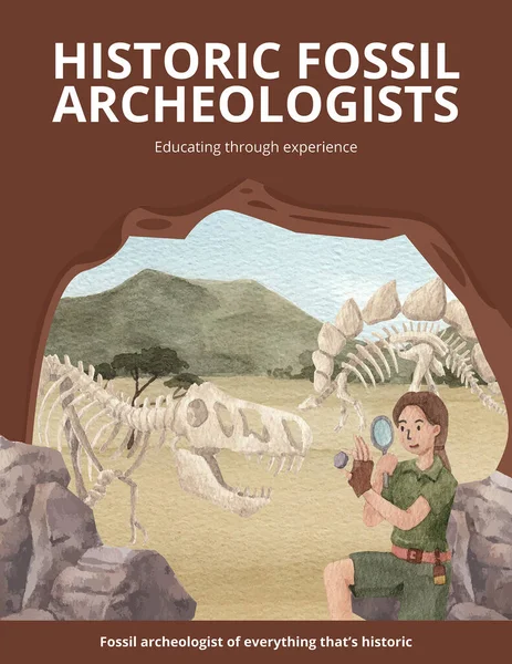 Instagram Post Template Fossil Archeologist Concept Watercolor Styl ...