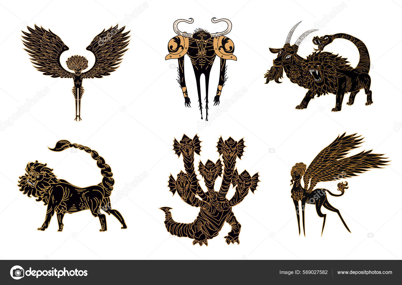 Six Monster Creatures Greek Mythology Stock Vector by ©matintheworld 569027582