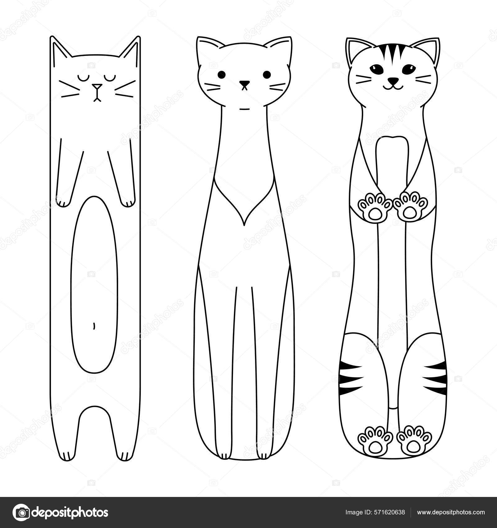 Vector Linear Cartoon Cats White Background Cute Pets Set Coloring ...