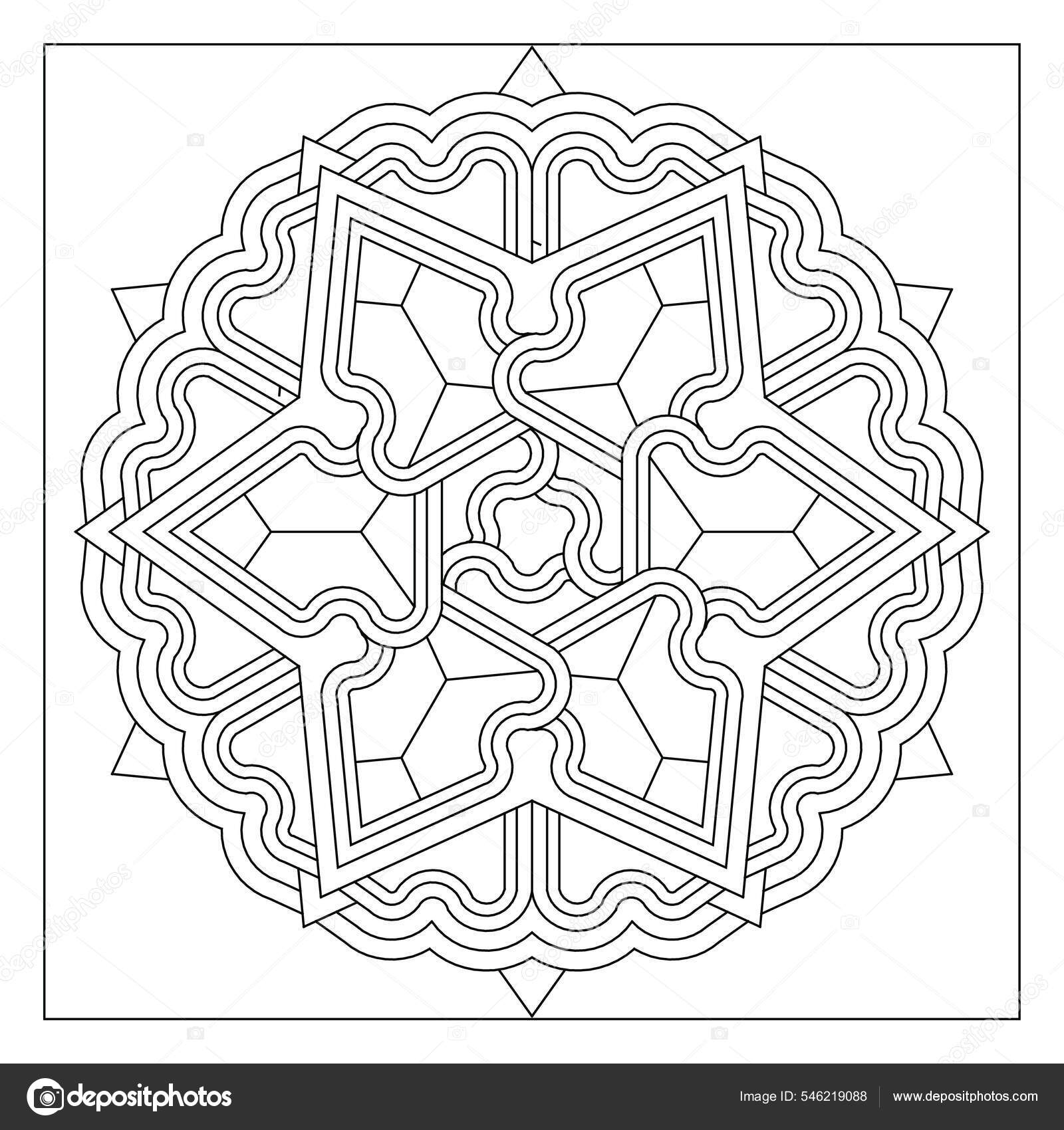 Mandala Pattern Hexagonal Shape Coloring Page Adults Suitable Digital ...