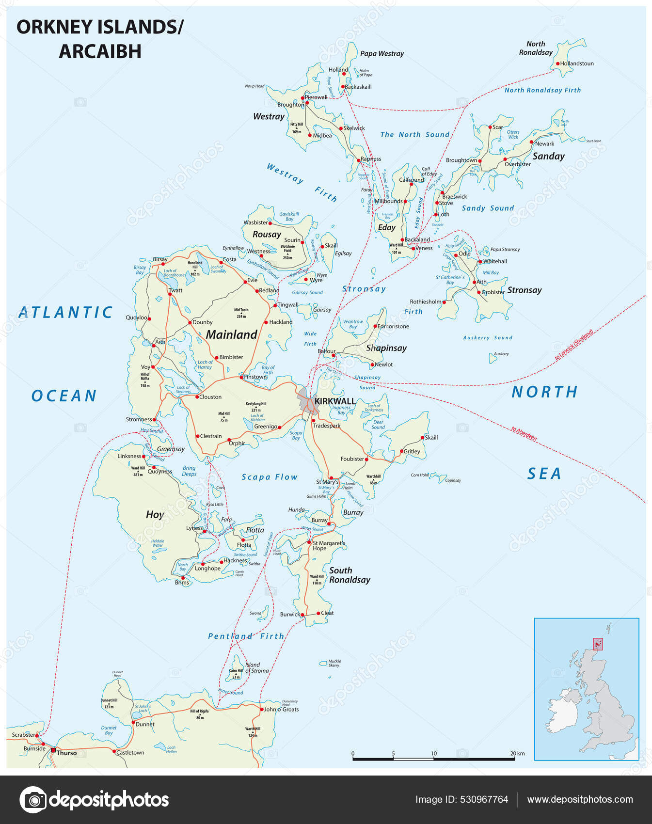 Highly Detailed Orkney Islands Road Map Labeling United Kingdom Stock ...