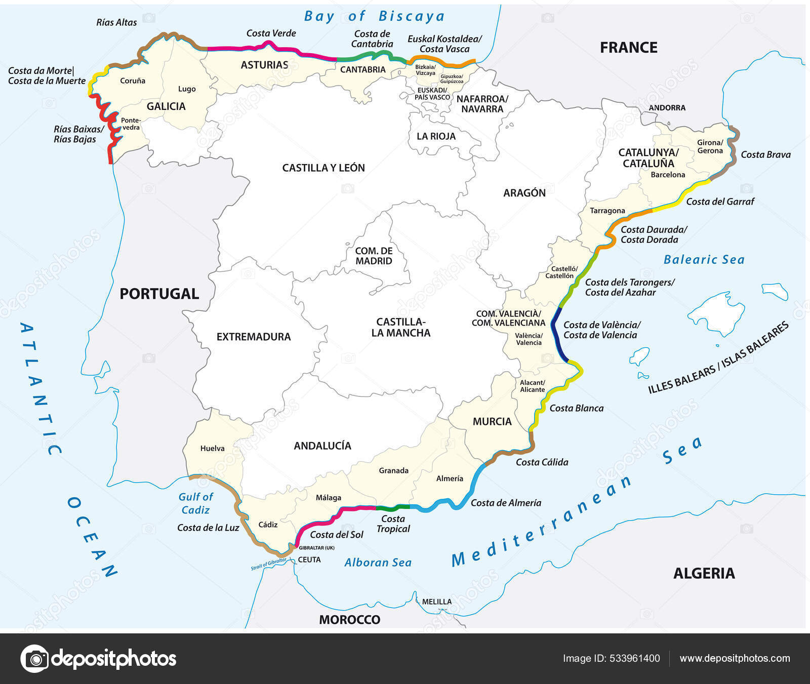 Mapa Vectorial Costas Turísticas España Vector de stock #533961400 de ...