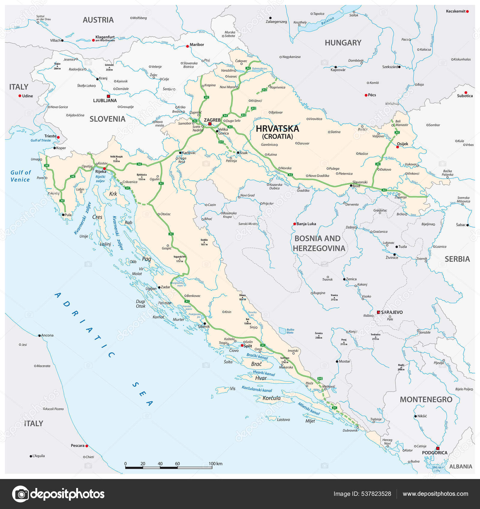 Vector Map Highways Main Cities Croatia Stock Vector Image by ...