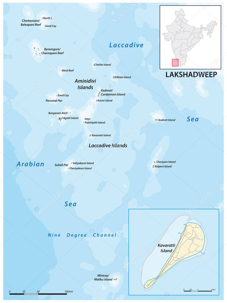 Mapa de Archipiélago indio Lakshadweep, Territorio de la Unión, India 2022