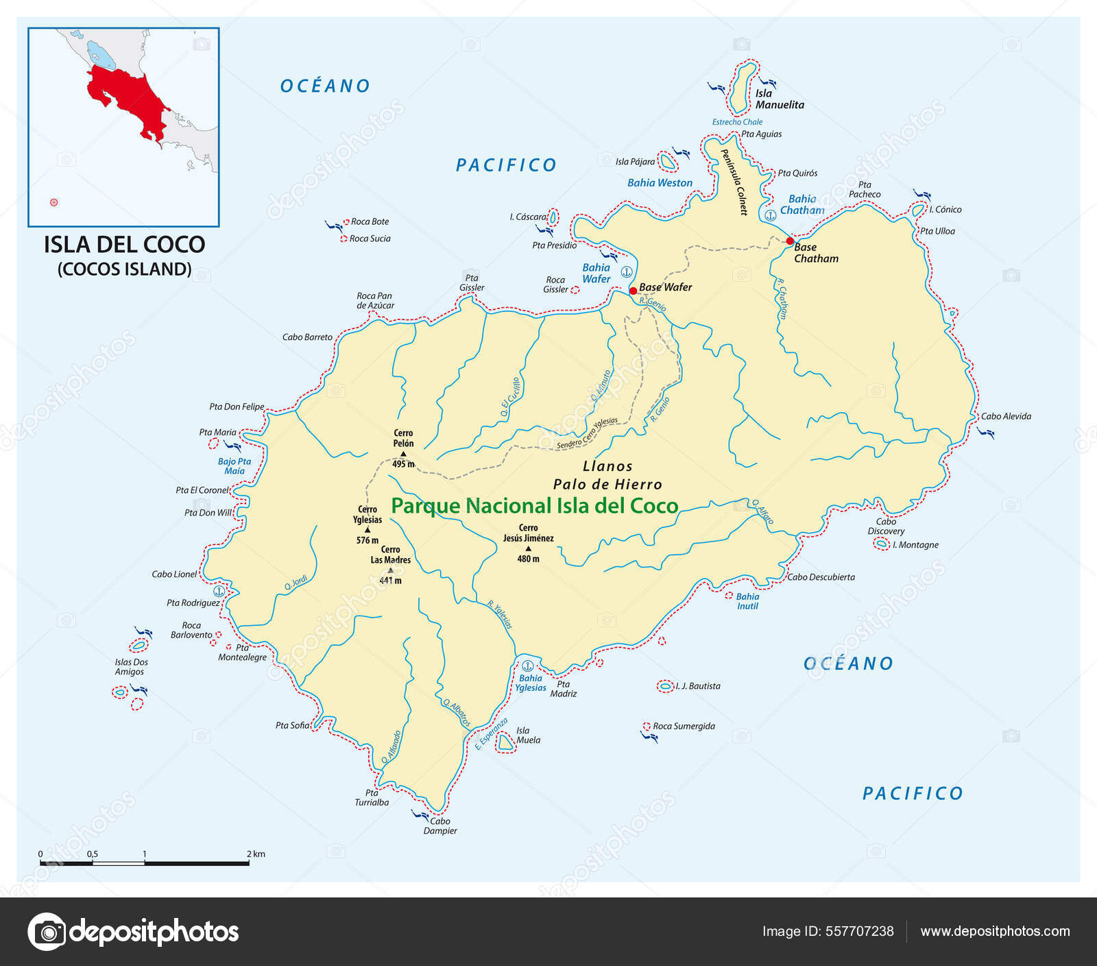 Mapa Costa Rican Pacific Island Cocos Island Vector de stock por ...