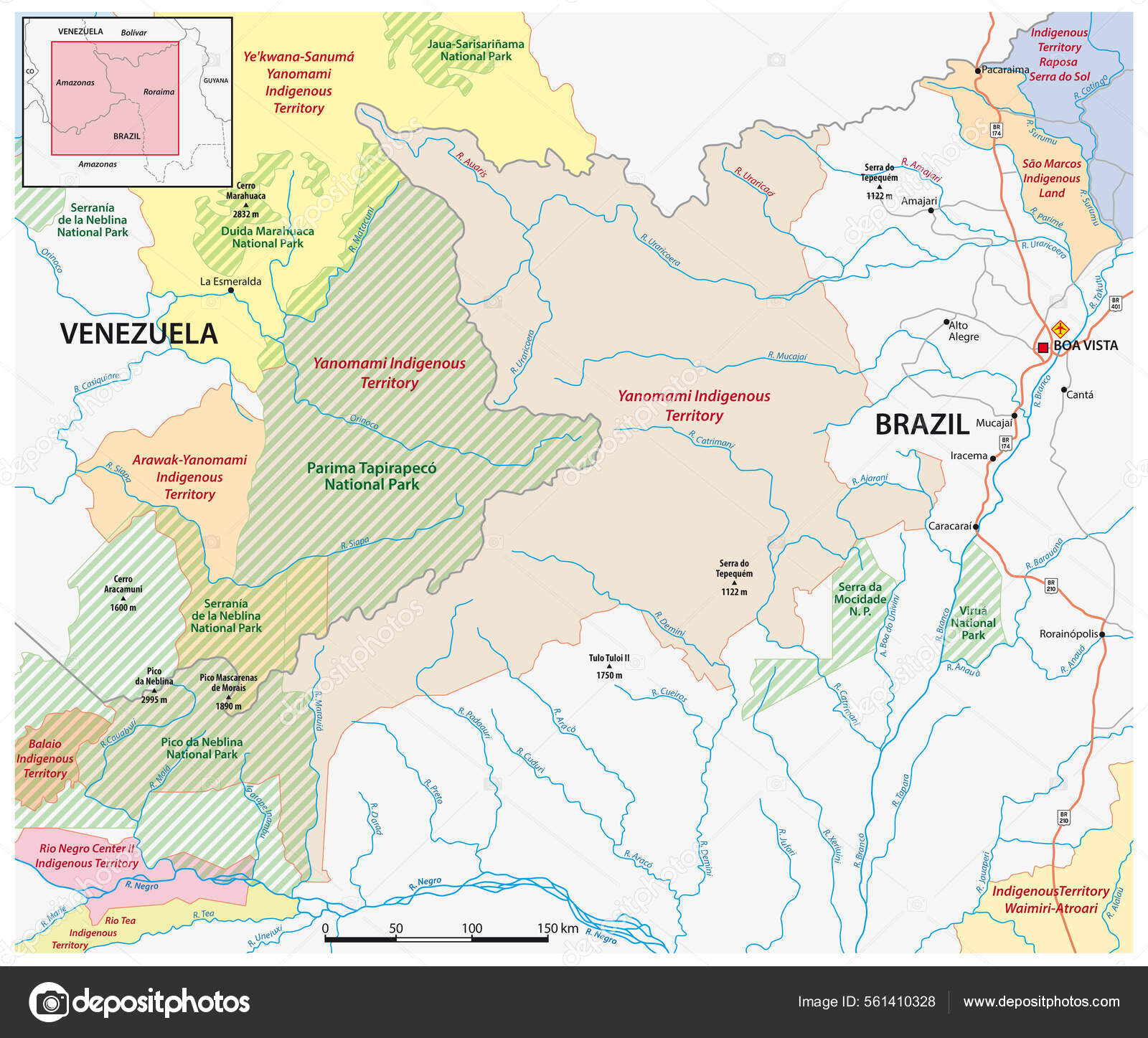 Map Yanomami Tribal Area Venezuelan Brazilian Border Area Stock Vector ...
