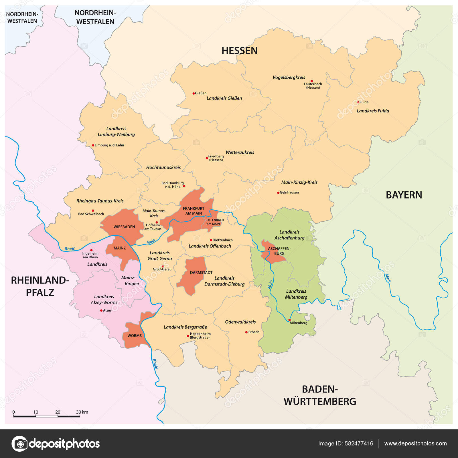 Vector Map Rhine Main Metropolitan Region Germany Stock Vector Image by ©Lesniewski #582477416