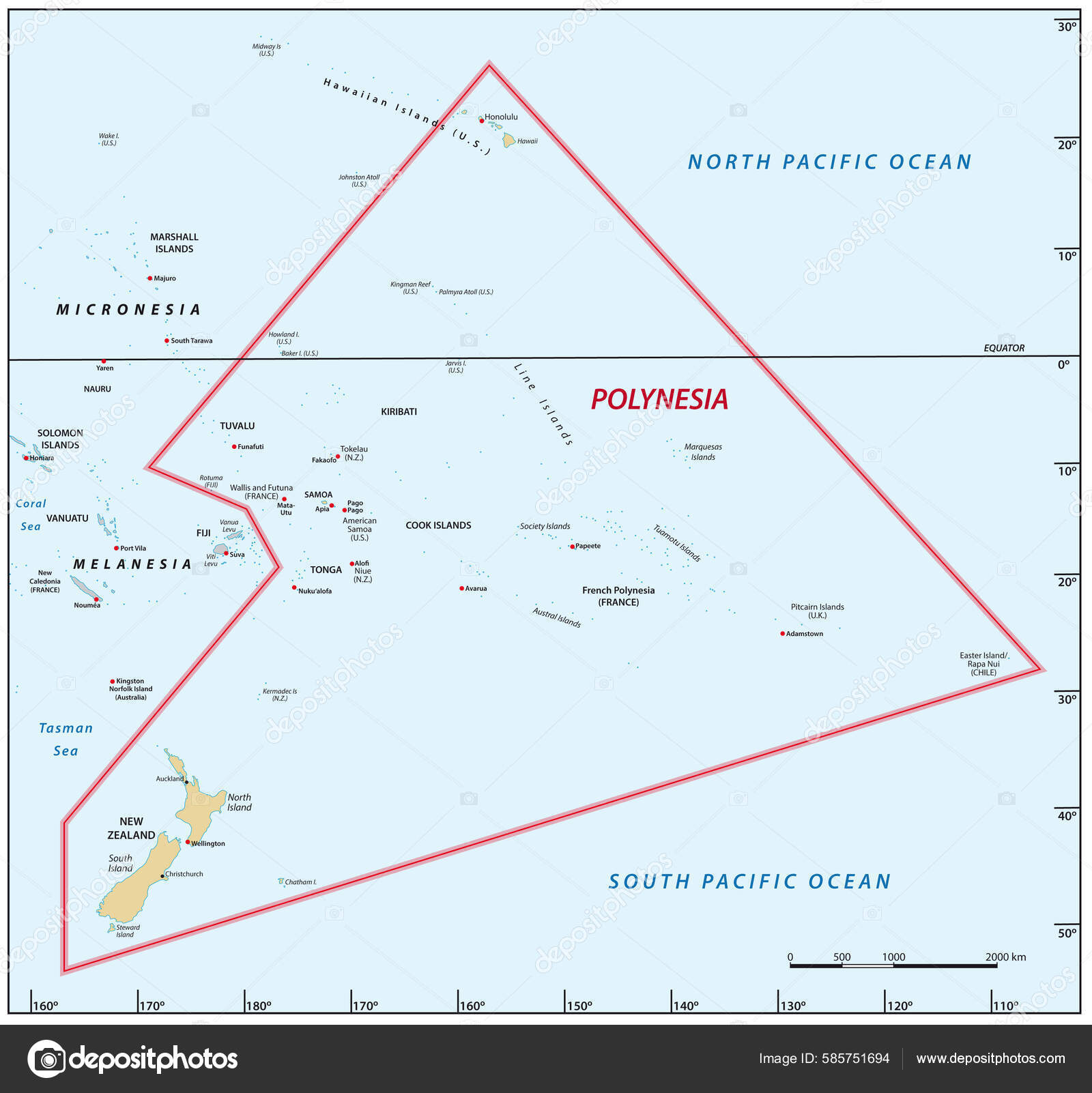 Vector Map Pacific Island Region Polynesia 스톡 벡터 - ©Lesniewski 585751694