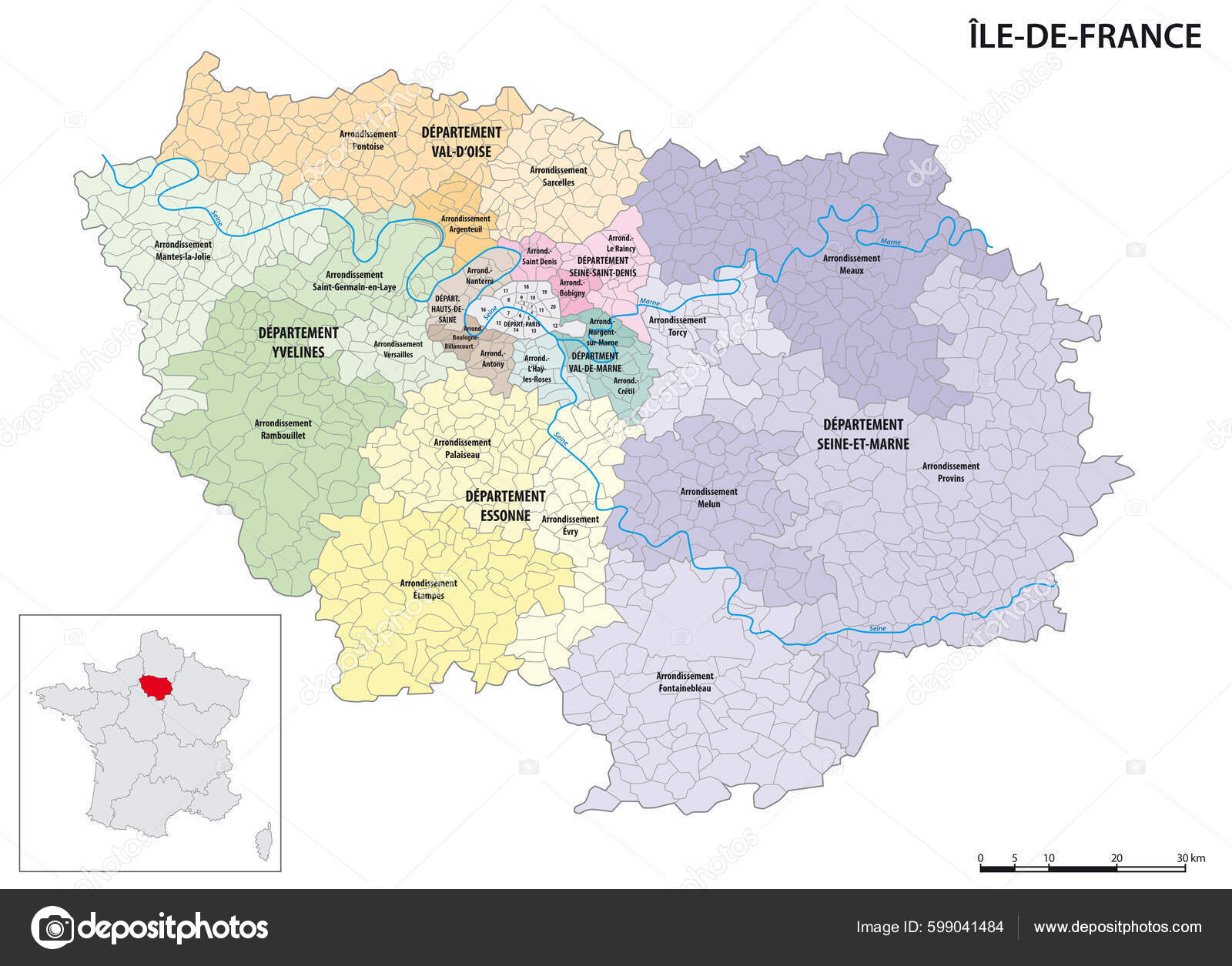 Detailed Administrative Map Ile France Region France Stock Vector Image by ©Lesniewski #599041484