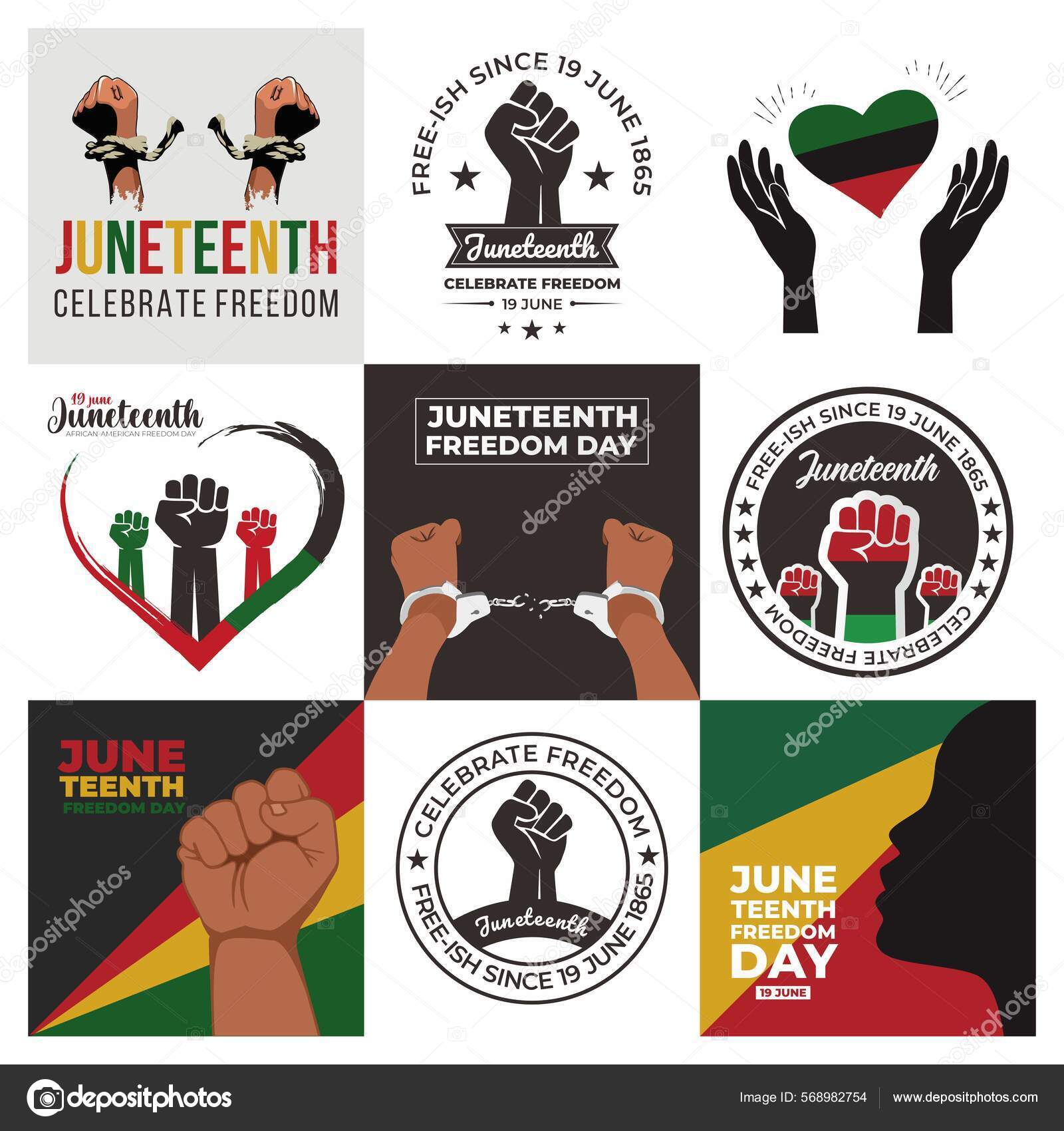 Set Juneteenth Design Vector Banner Greeting Card Poster Juneteenth Day ...