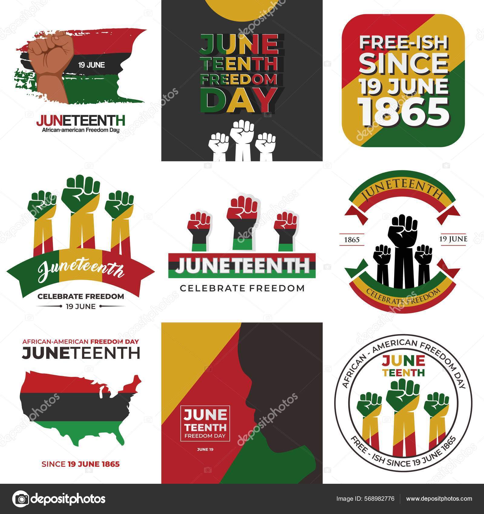 Set Juneteenth Design Vector Banner Greeting Card Poster Juneteenth Day ...